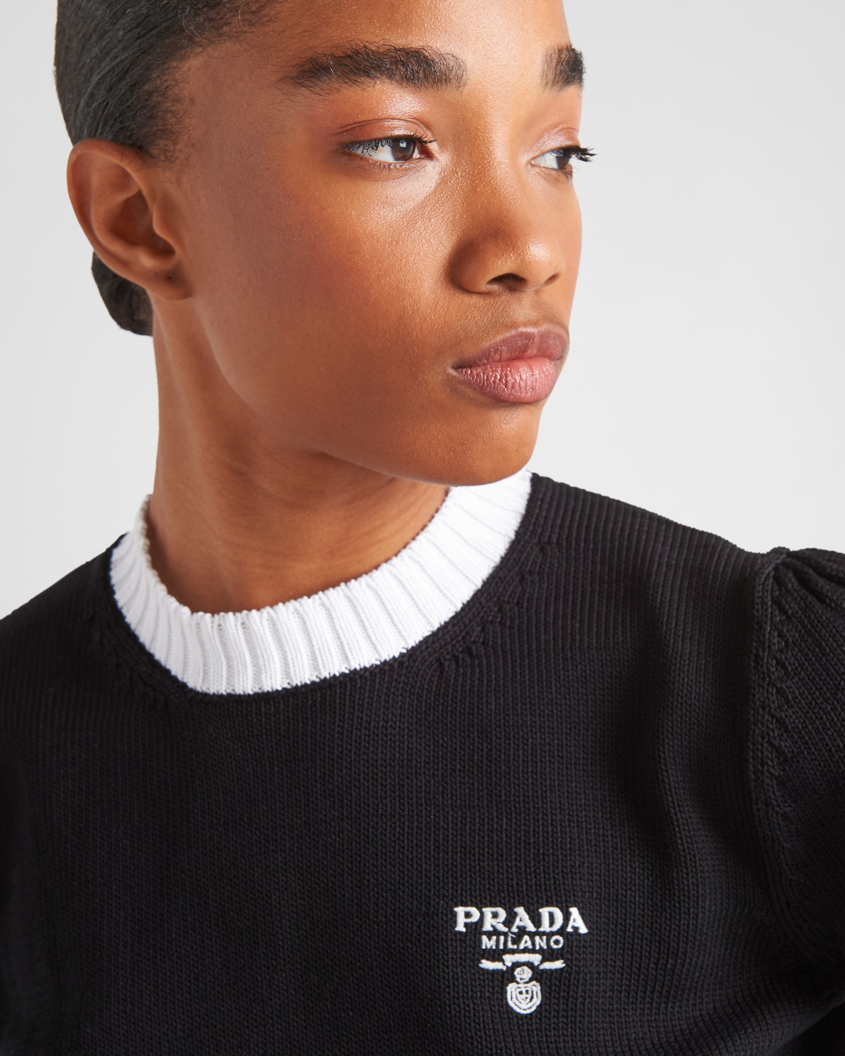 Black/white Cotton Crew-neck Sweater | PRADA