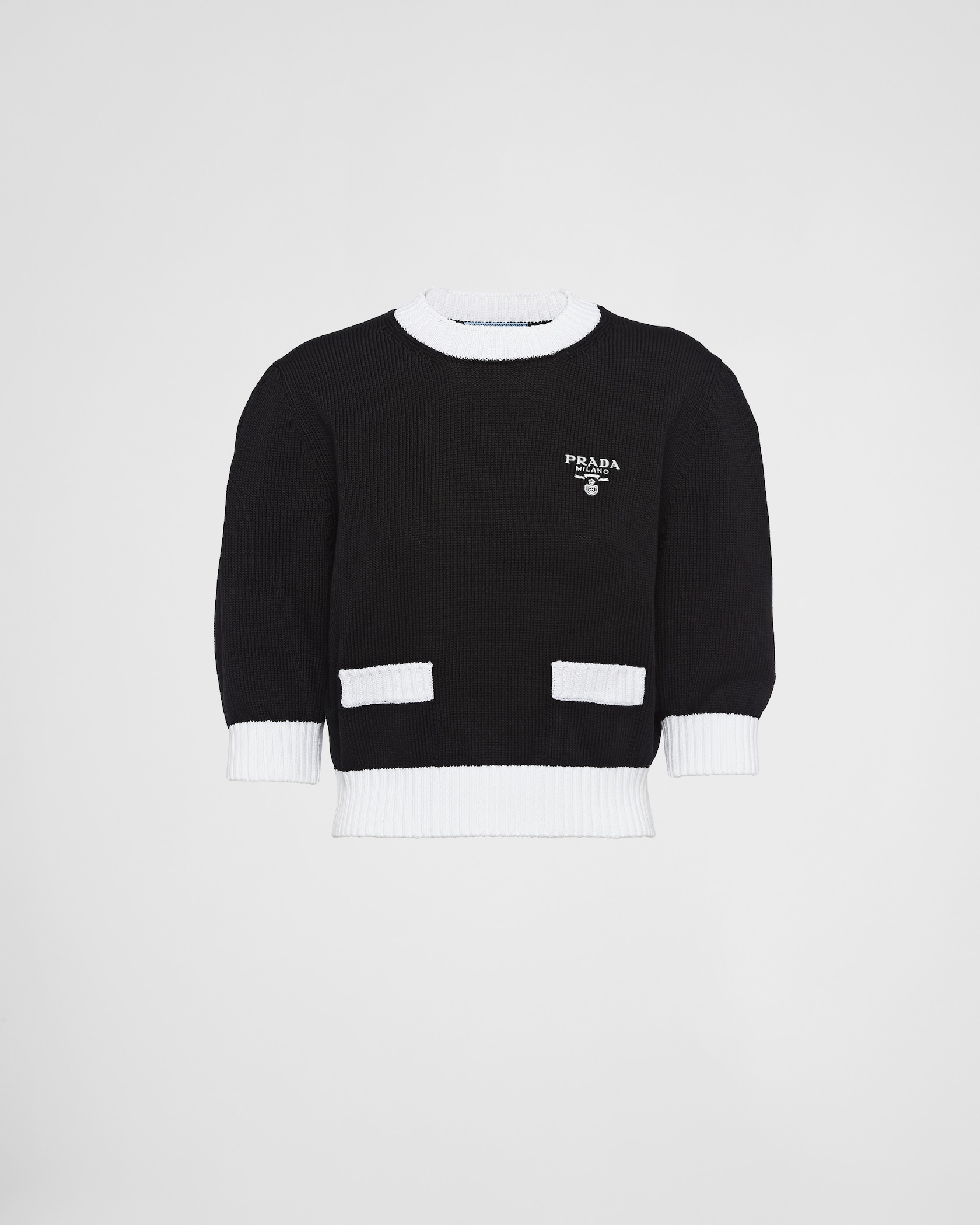 Black/white Cotton Crew-neck Sweater | PRADA