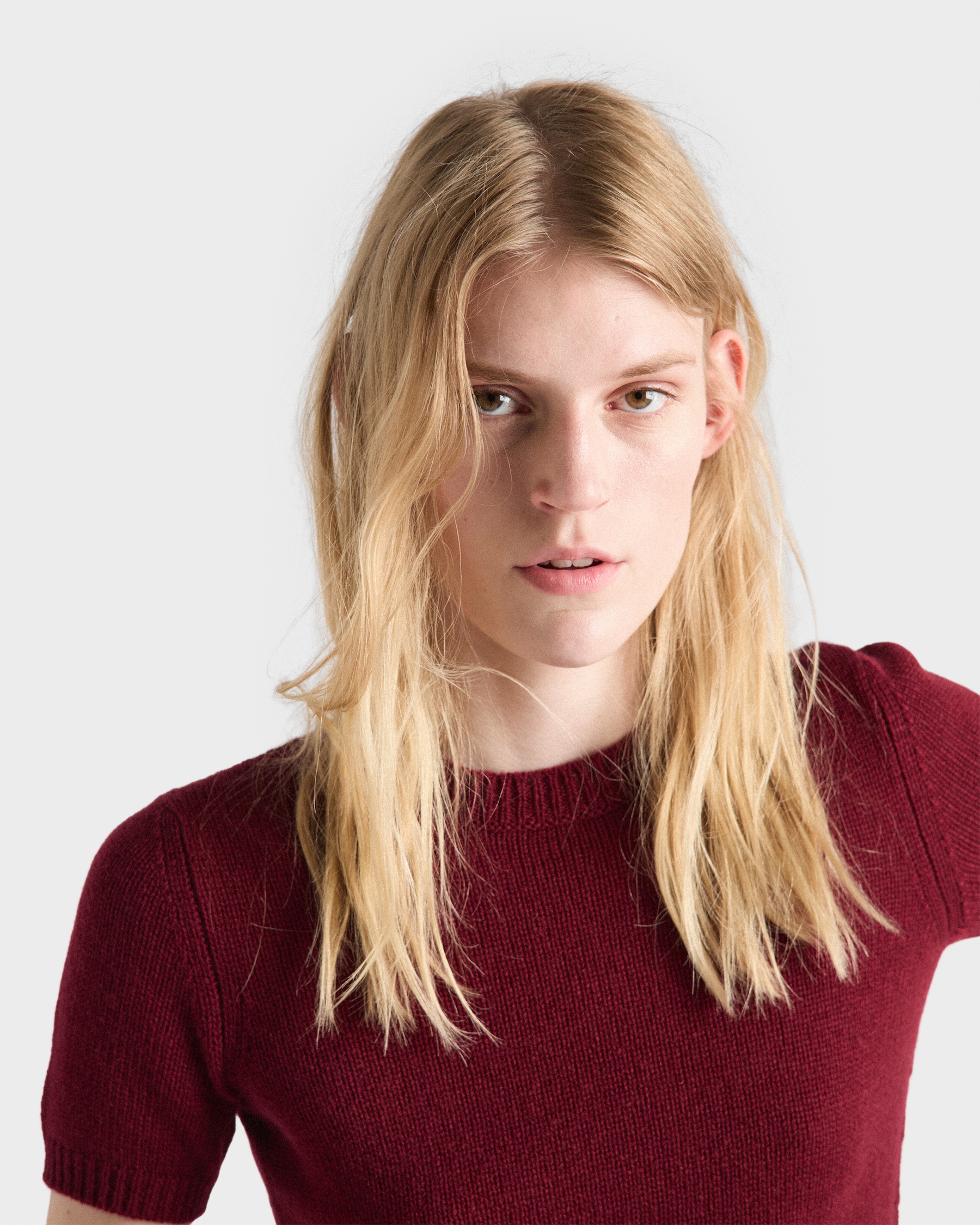 Amaranth Red Short-sleeved Cashmere Sweater | PRADA - United States