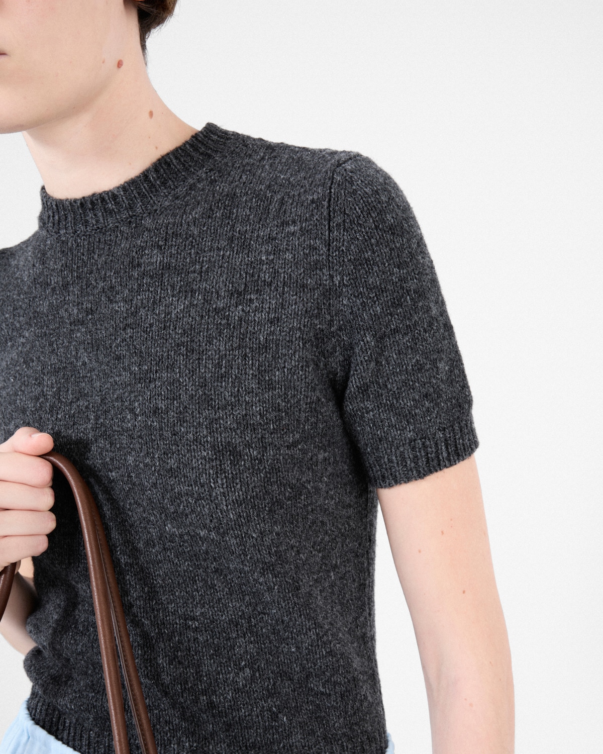 Slate Gray Short-sleeved Cashmere Sweater | PRADA - United States