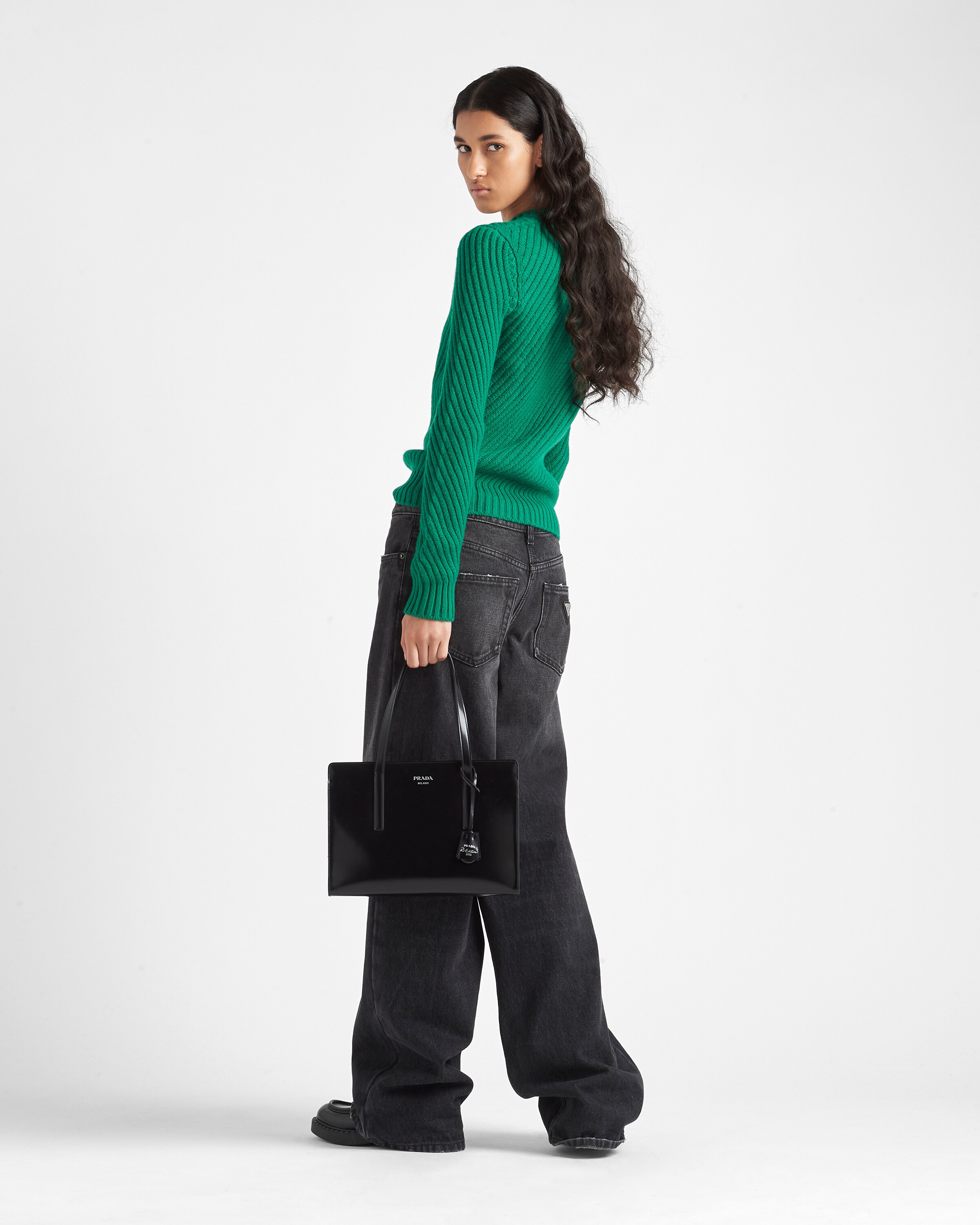 Pull à col rond en cachemire Vert Émeraude | Prada