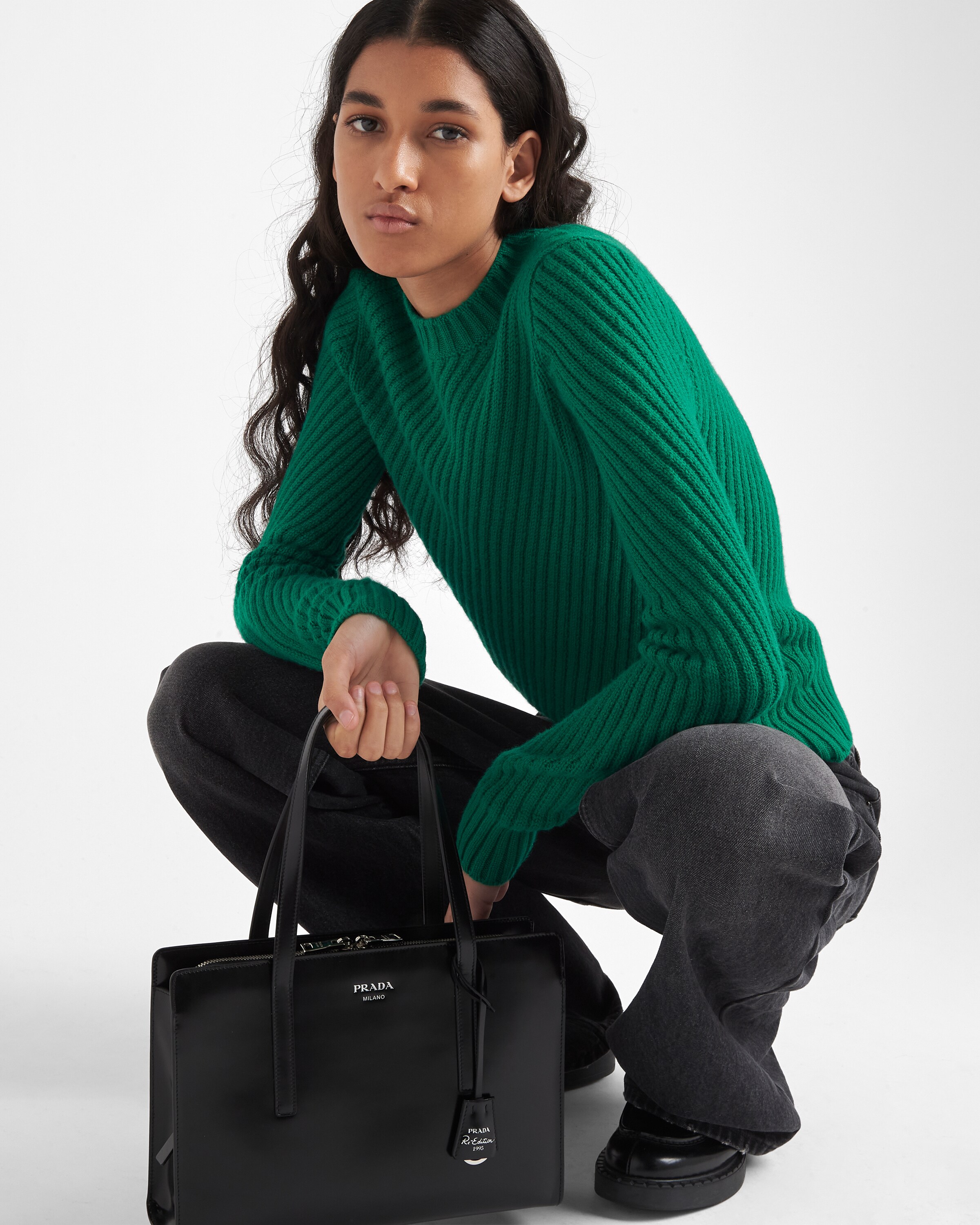 Pull à col rond en cachemire Vert Émeraude | Prada