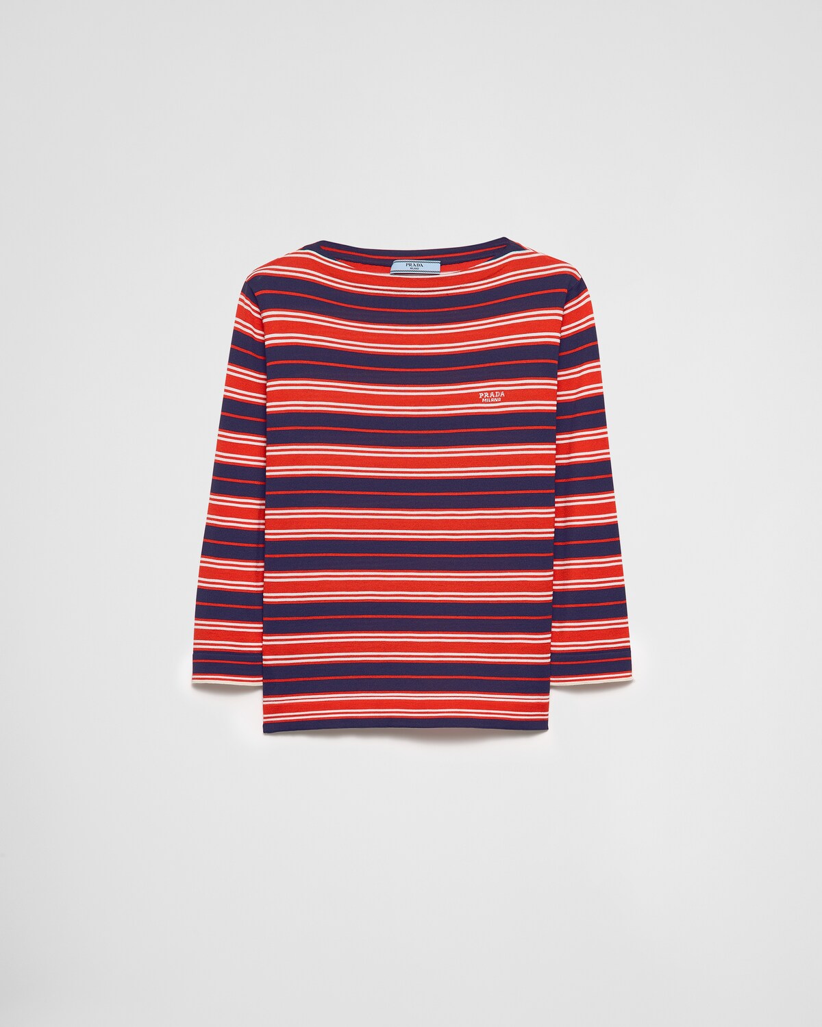 Blue/red Silk Boat Neck Sweater | PRADA