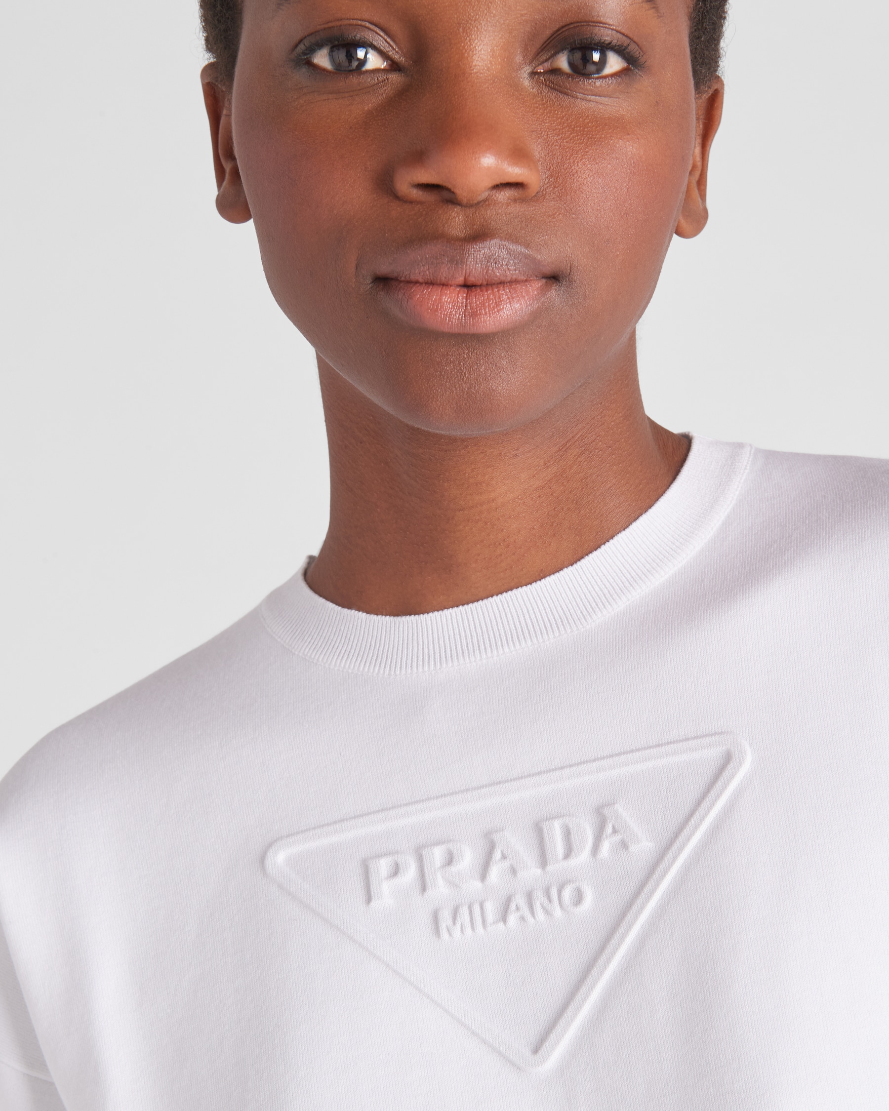White Cropped Superfine Wool And Viscose Sweater | PRADA