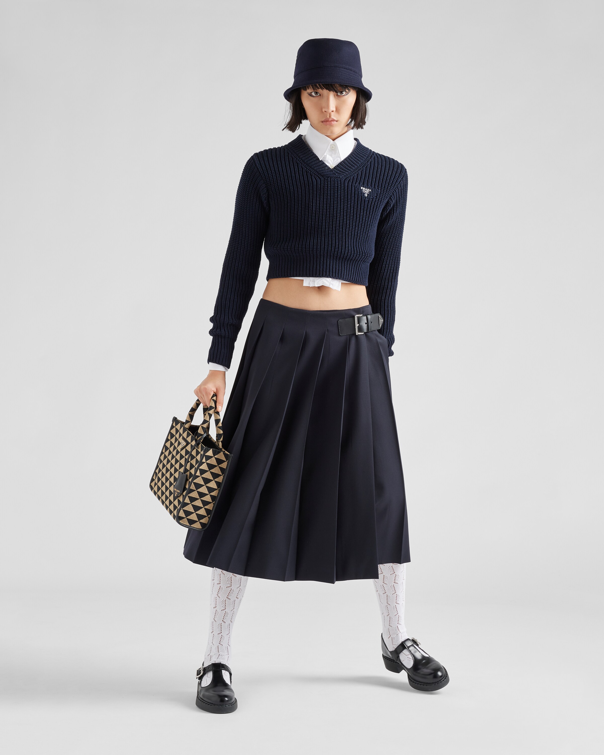 Navy Cotton crew-neck sweater | Prada