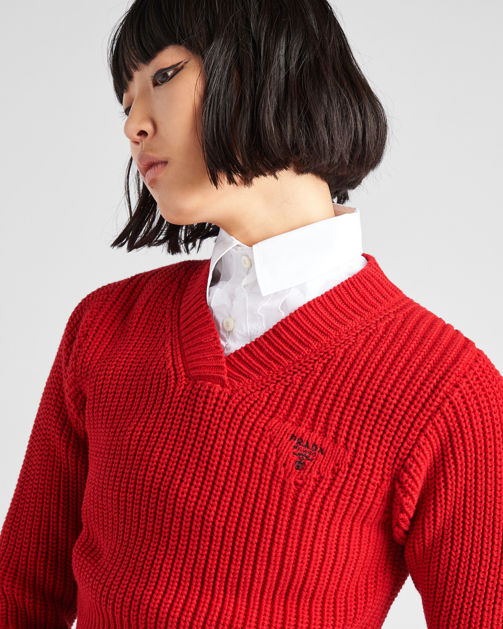Red Cotton Crew-neck Sweater | PRADA