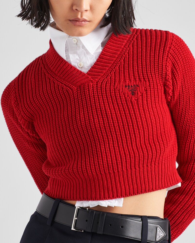 Red Cotton Crew-neck Sweater | PRADA