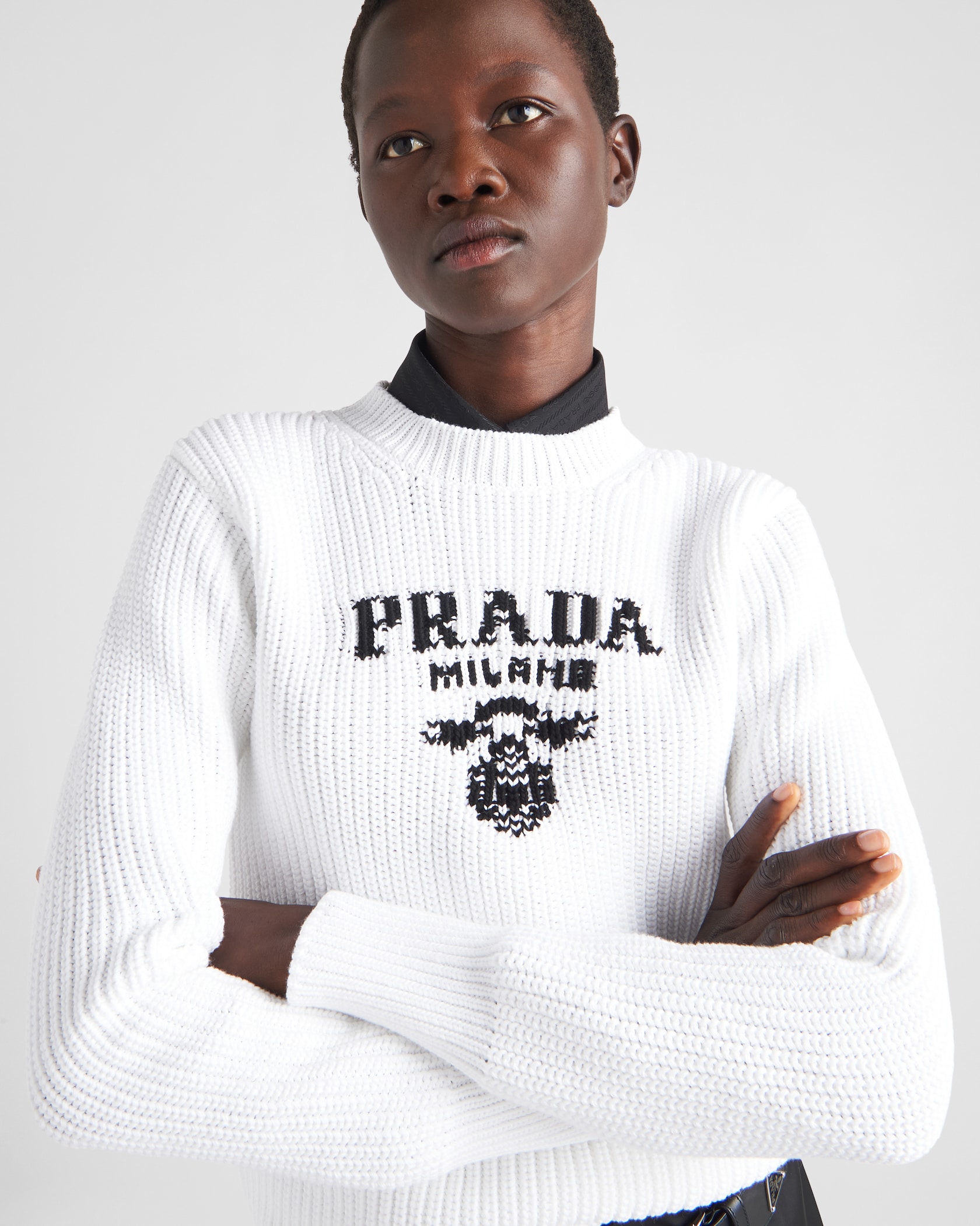White Cotton Crew-neck Sweater | PRADA