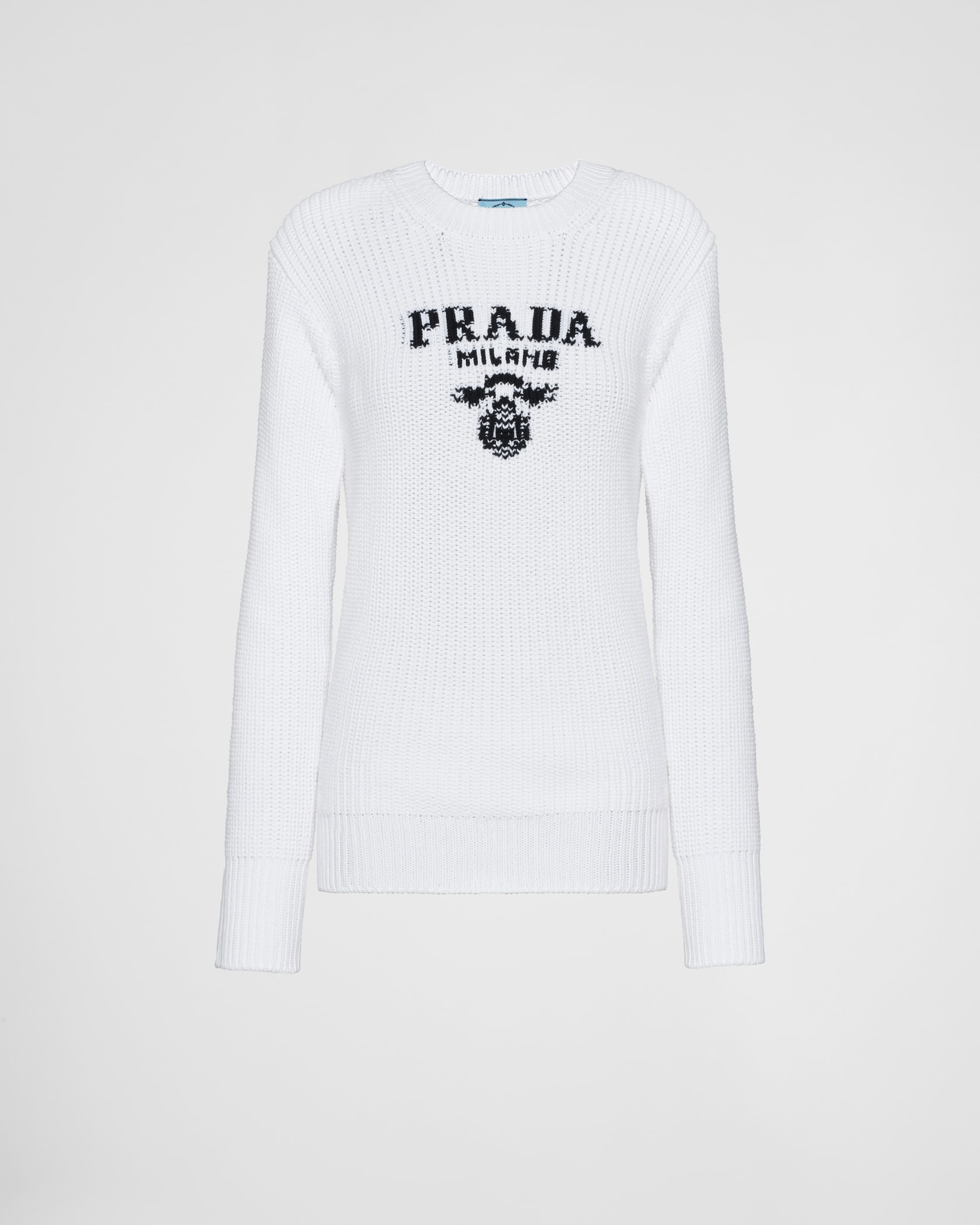 White Cotton Crew-neck Sweater | PRADA