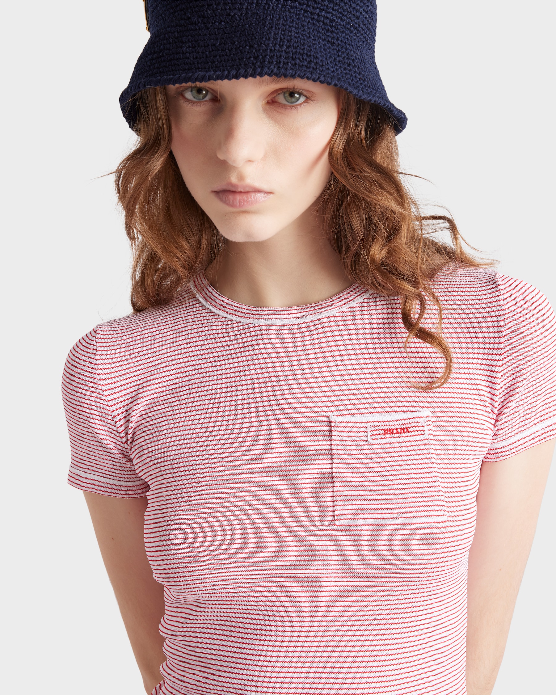 White/red Striped Crew-neck Sweater | PRADA