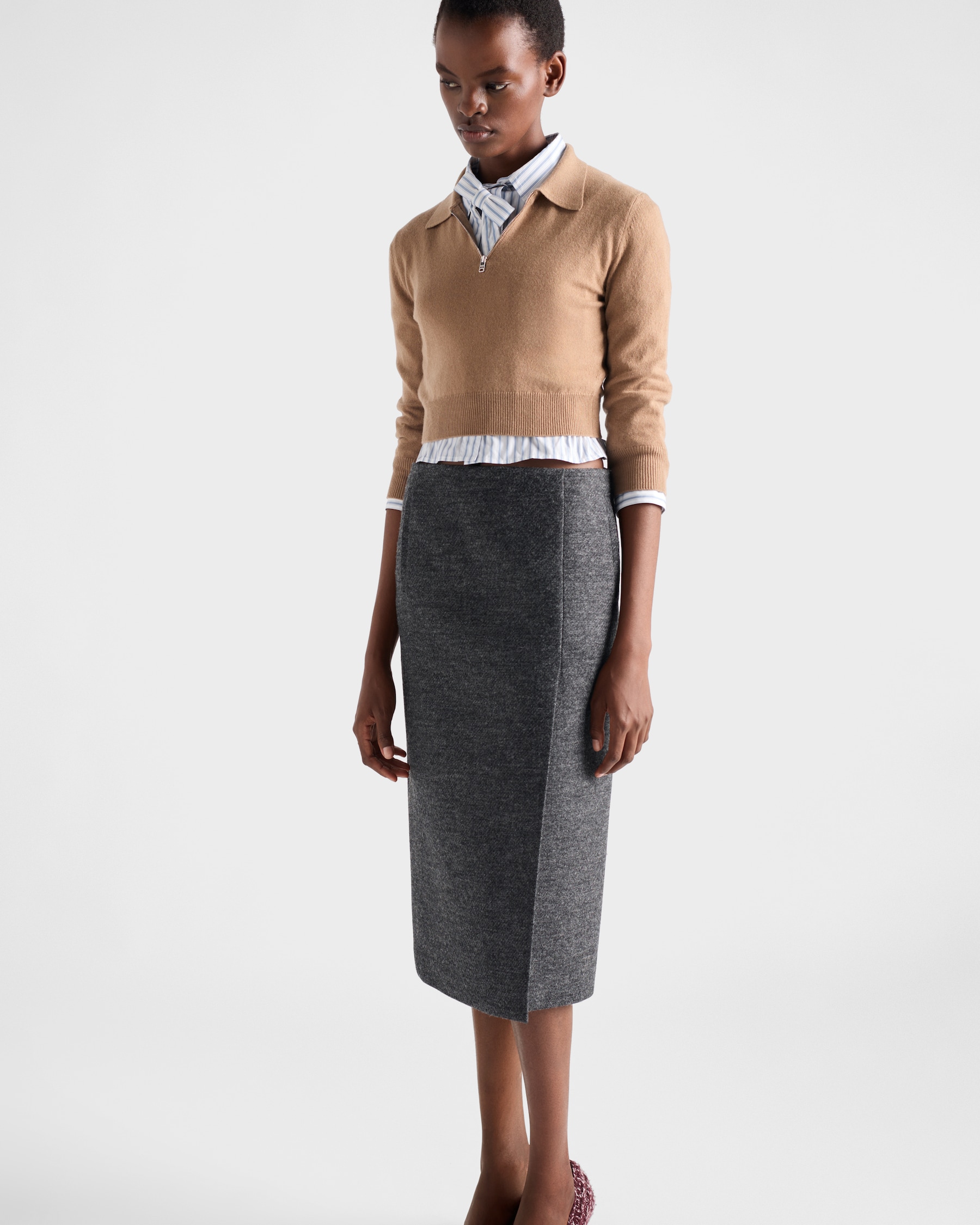 Camel Brown Cashmere Polo Sweater | PRADA - United States