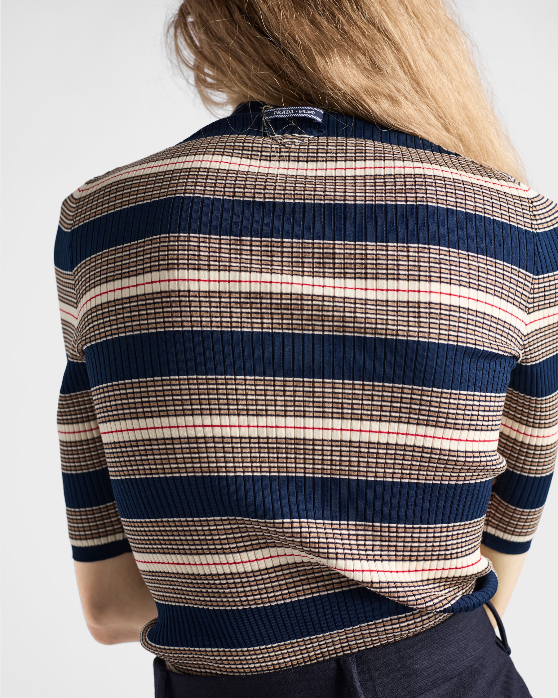 Navy Striped Cotton Polo Shirt | PRADA