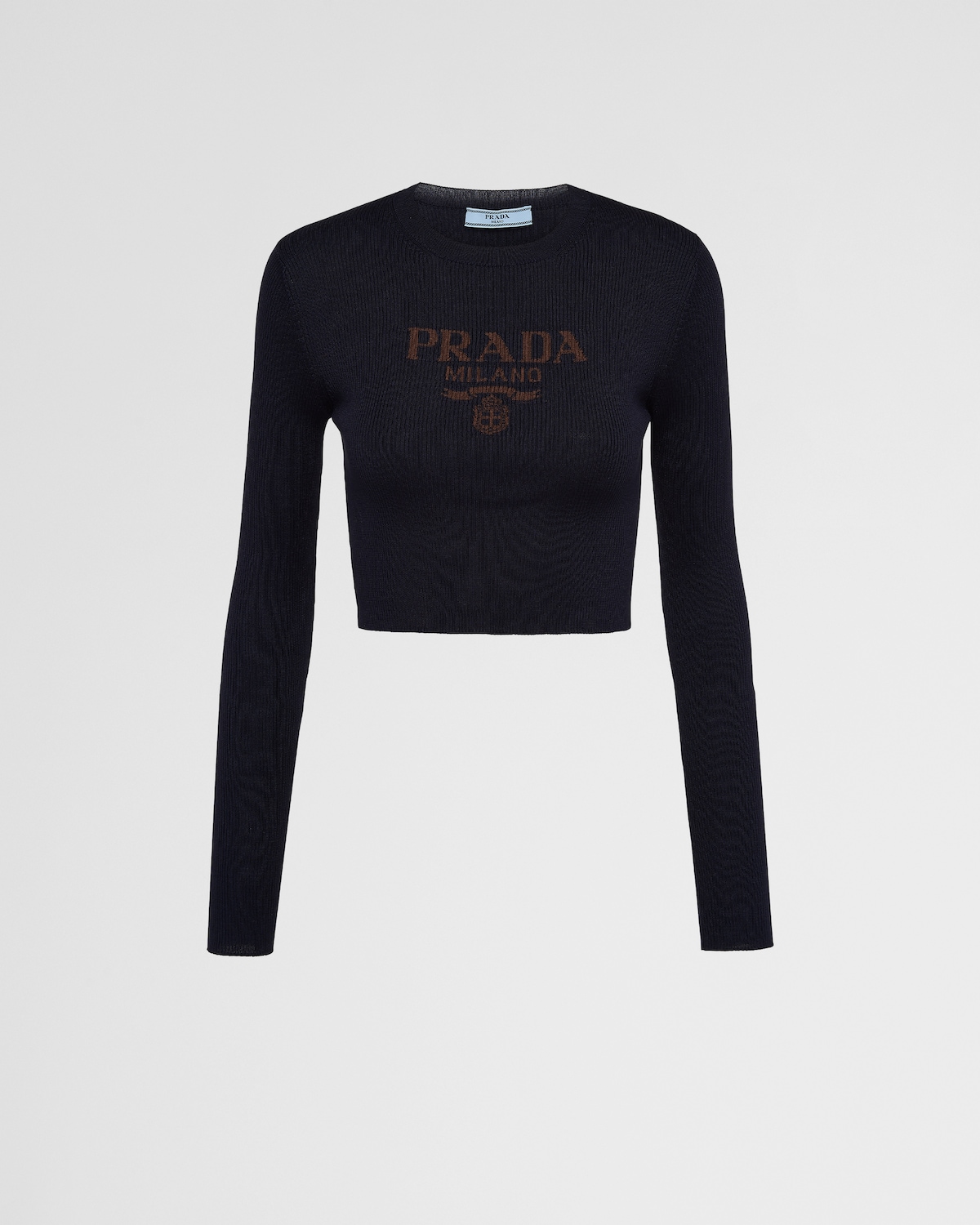 Navy Cropped Silk Sweater With Logo | PRADA