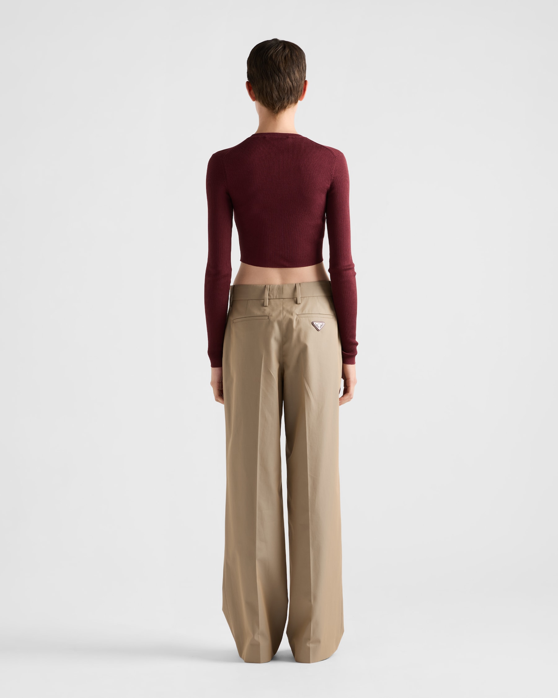 Amaranth Red/maize Yellow Cropped Silk Sweater With Logo | PRADA