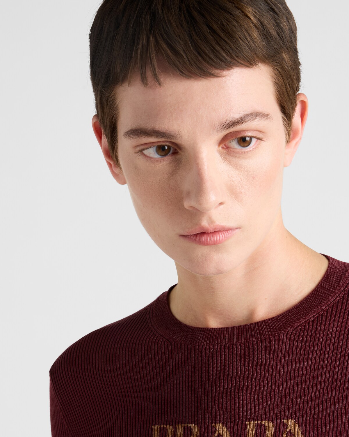 Amaranth Red/maize Yellow Cropped Silk Sweater With Logo | PRADA