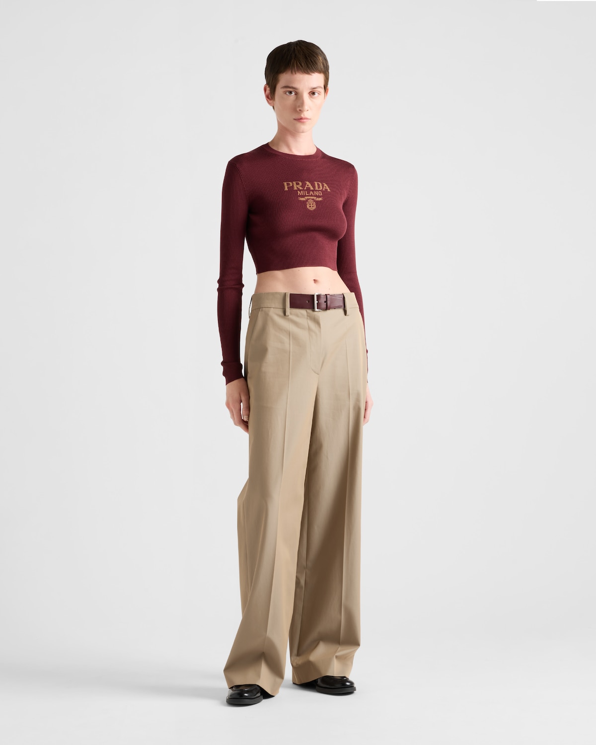 Amaranth Red/maize Yellow Cropped Silk Sweater With Logo | PRADA