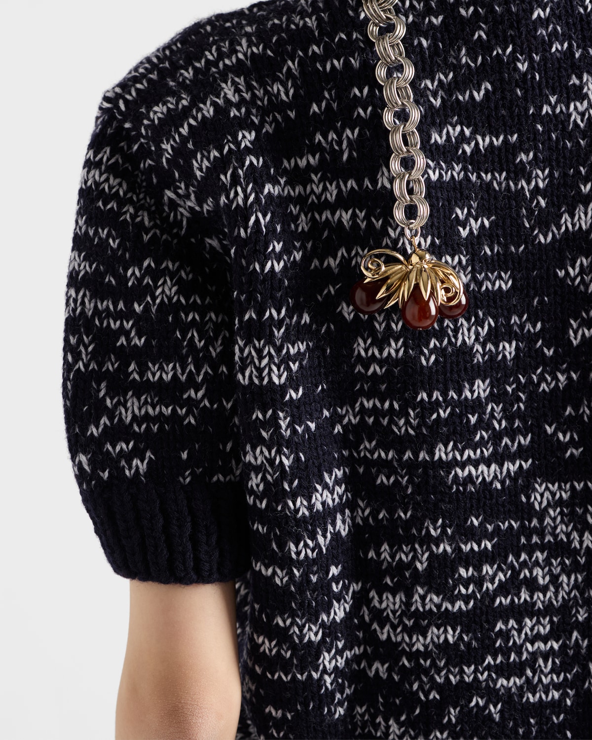 Blue/white Short-sleeved Wool Sweater With Pendants | PRADA - United States