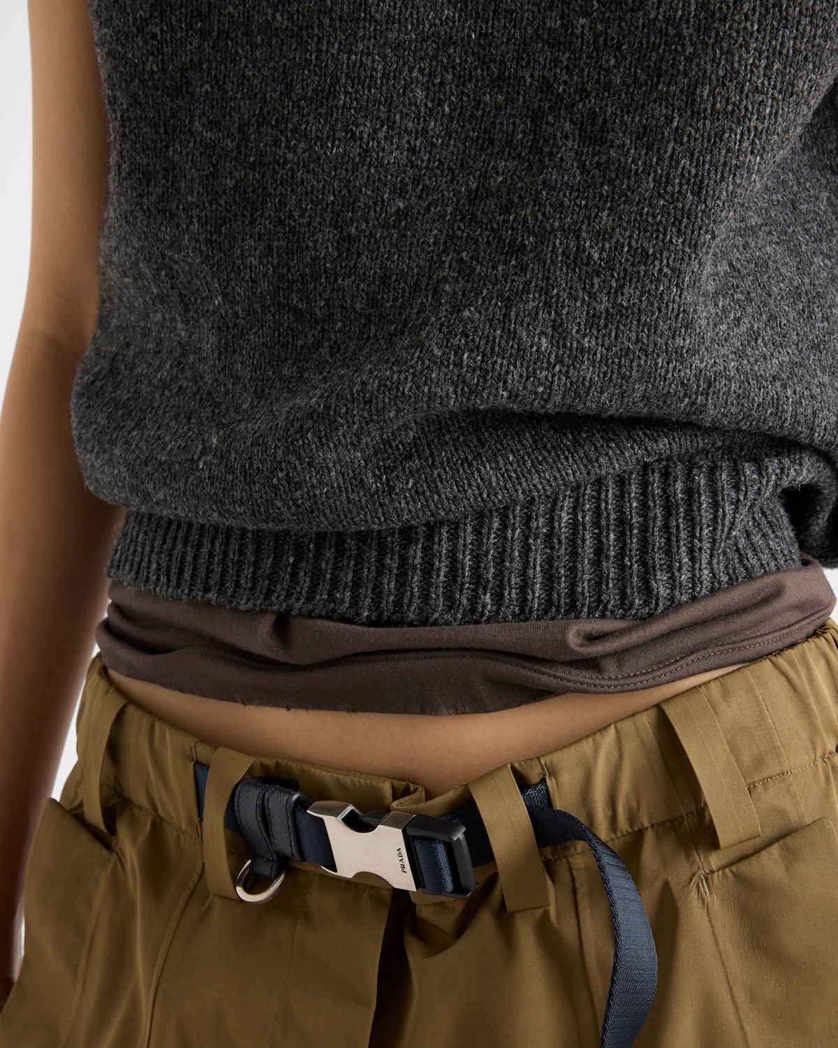 Anthracite Gray Wool And Cashmere Crew-neck Sweater | PRADA