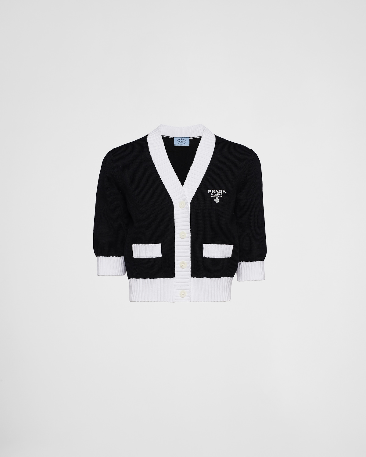 Black/white Cropped Cotton Cardigan | PRADA