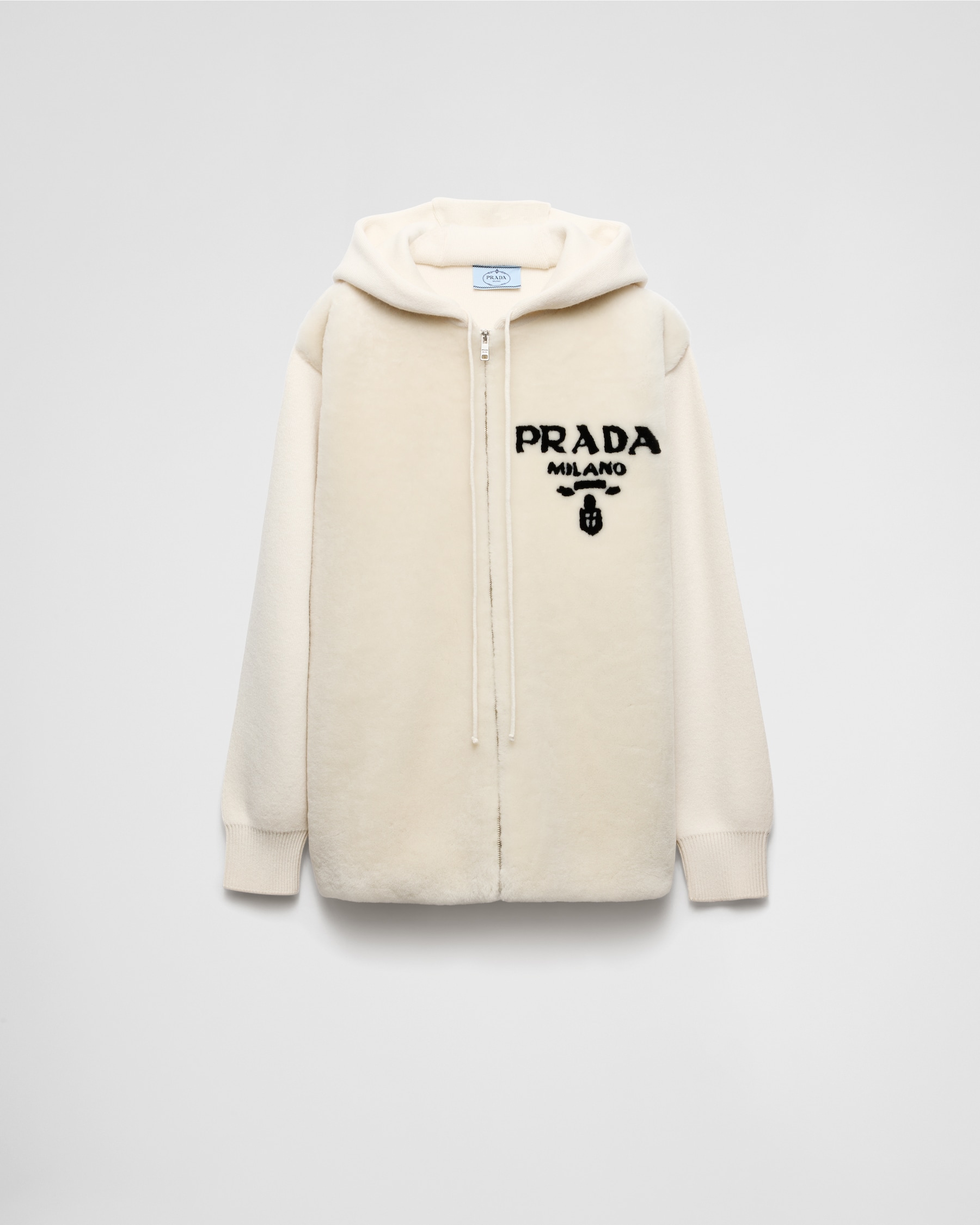 Chalk White Oversized Cashmere And Shearling Sweatshirt | PRADA