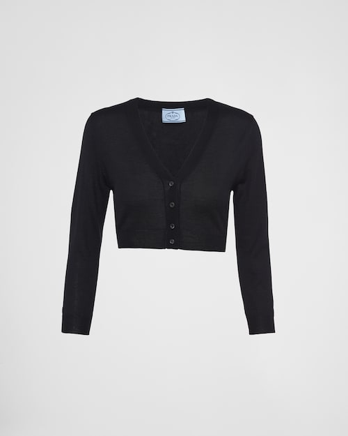 Black Cropped cashmere and silk cardigan | Prada