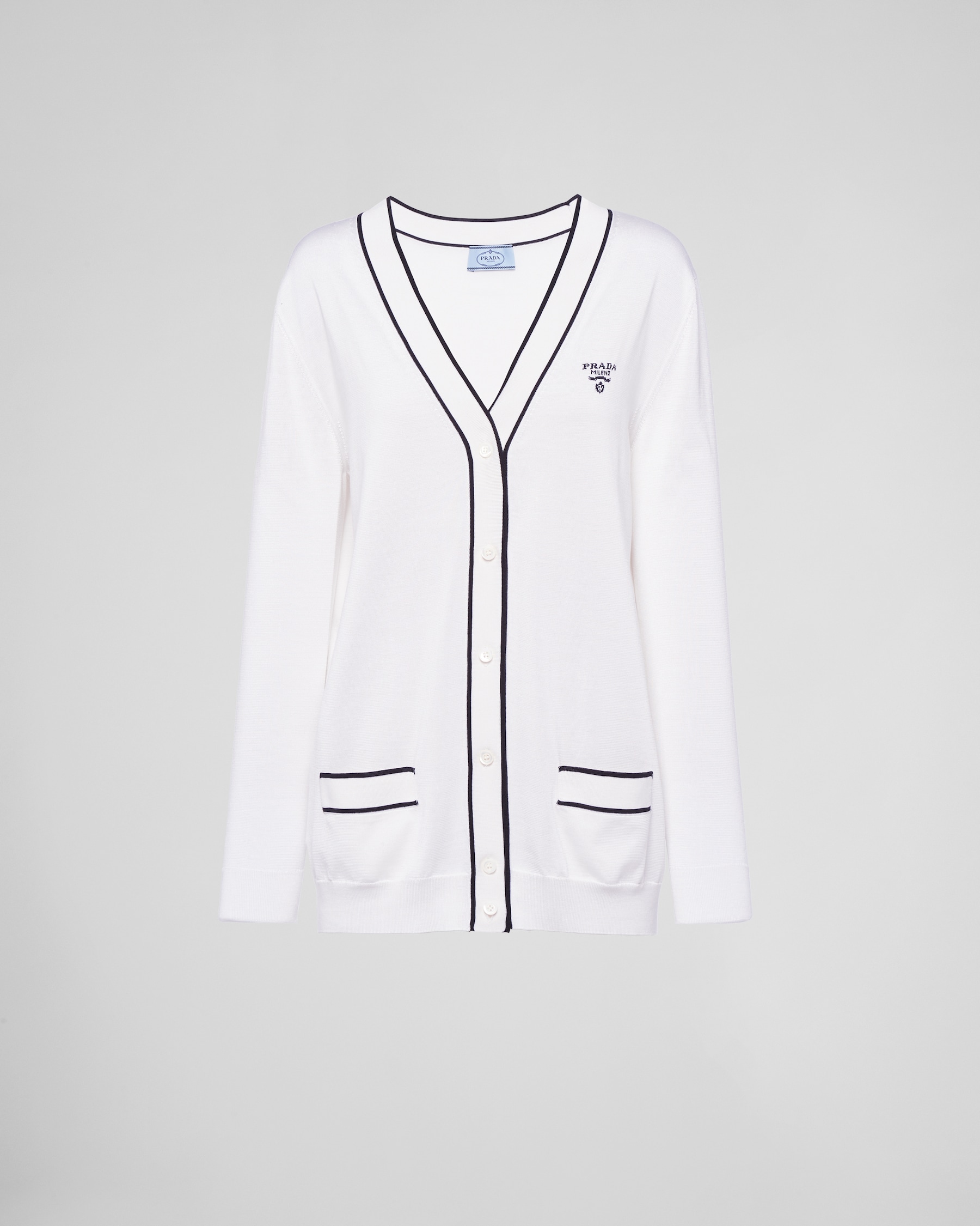 White/black Silk Cardigan | PRADA
