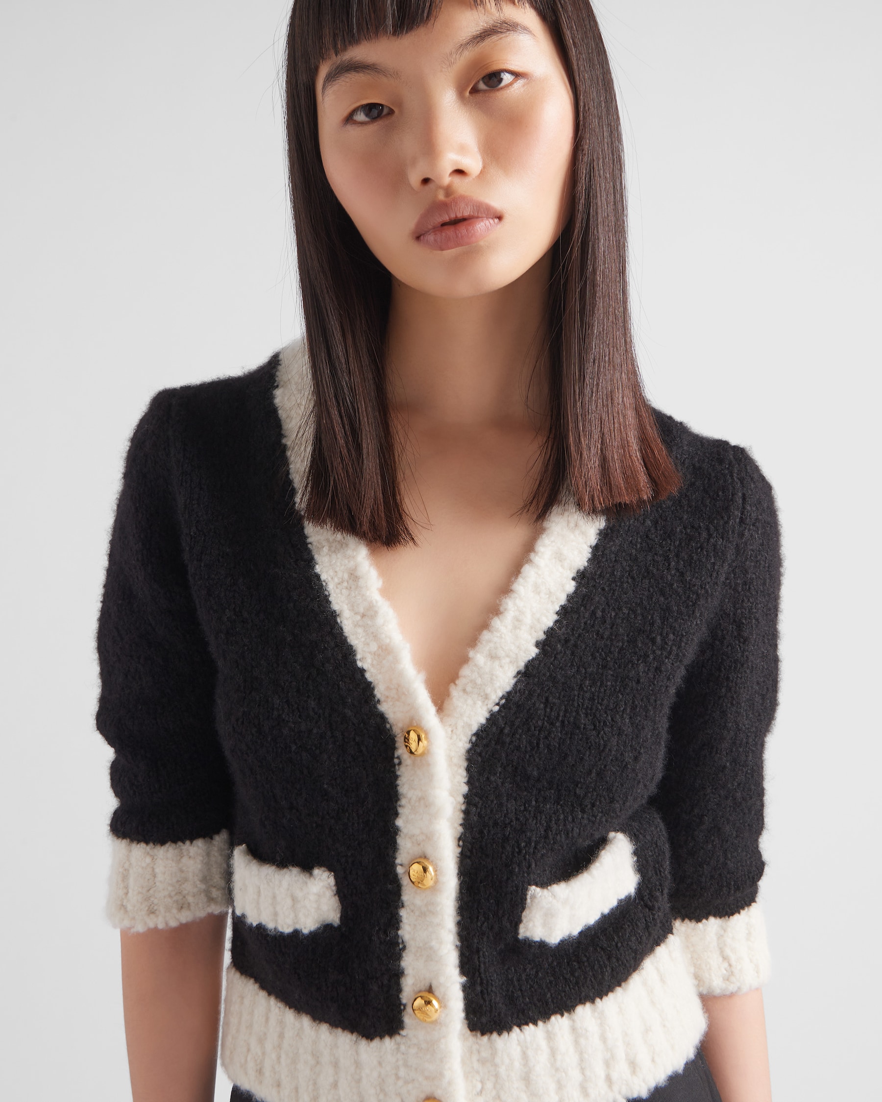 Black/white Cashmere And Silk Cardigan | PRADA