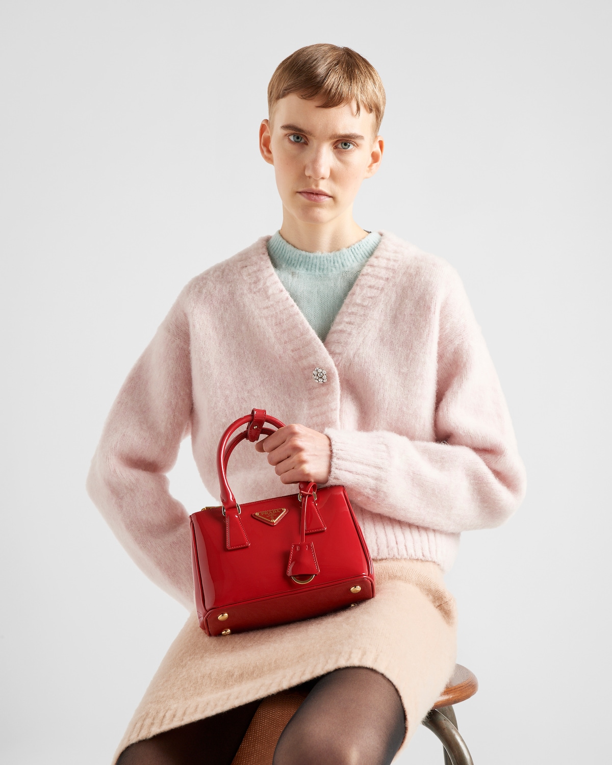 Alabaster Pink Shetland Wool Cardigan | PRADA
