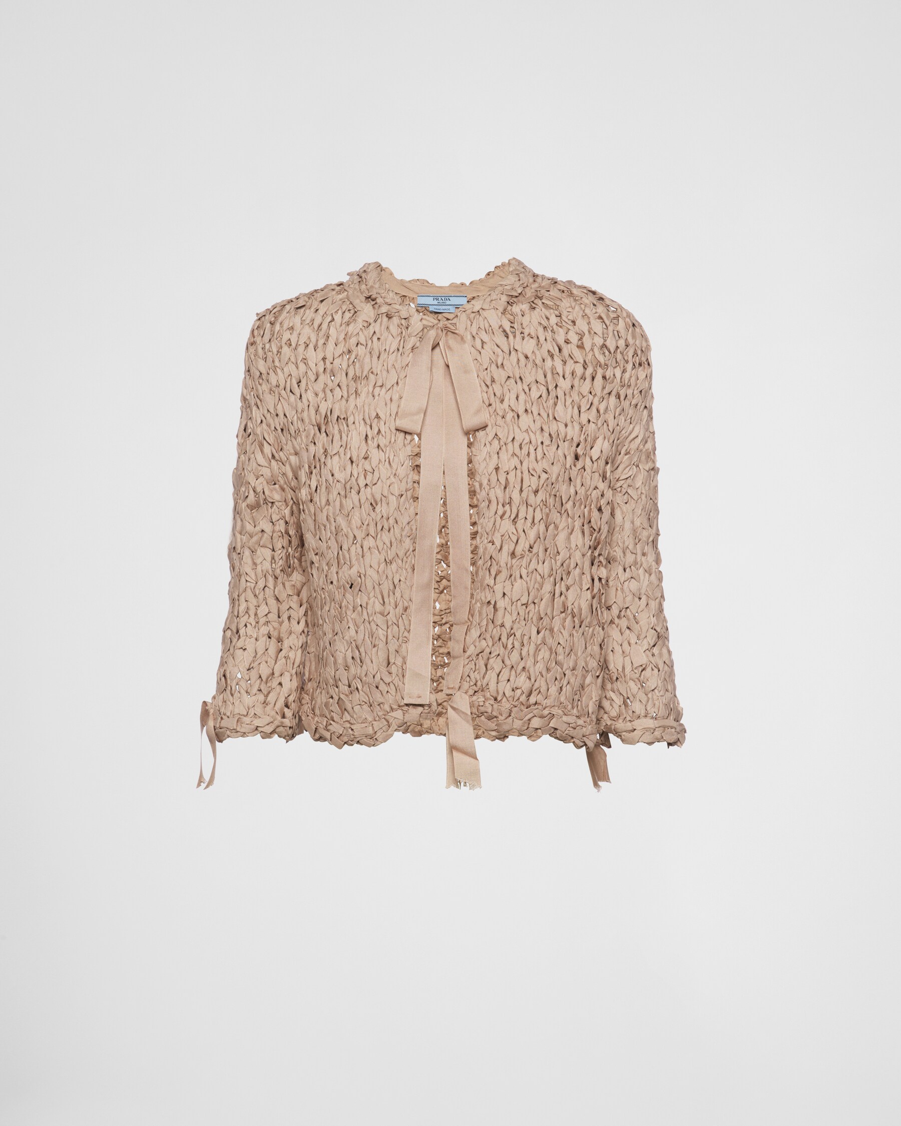 Hazelnut Silk Ribbon Cardigan | PRADA