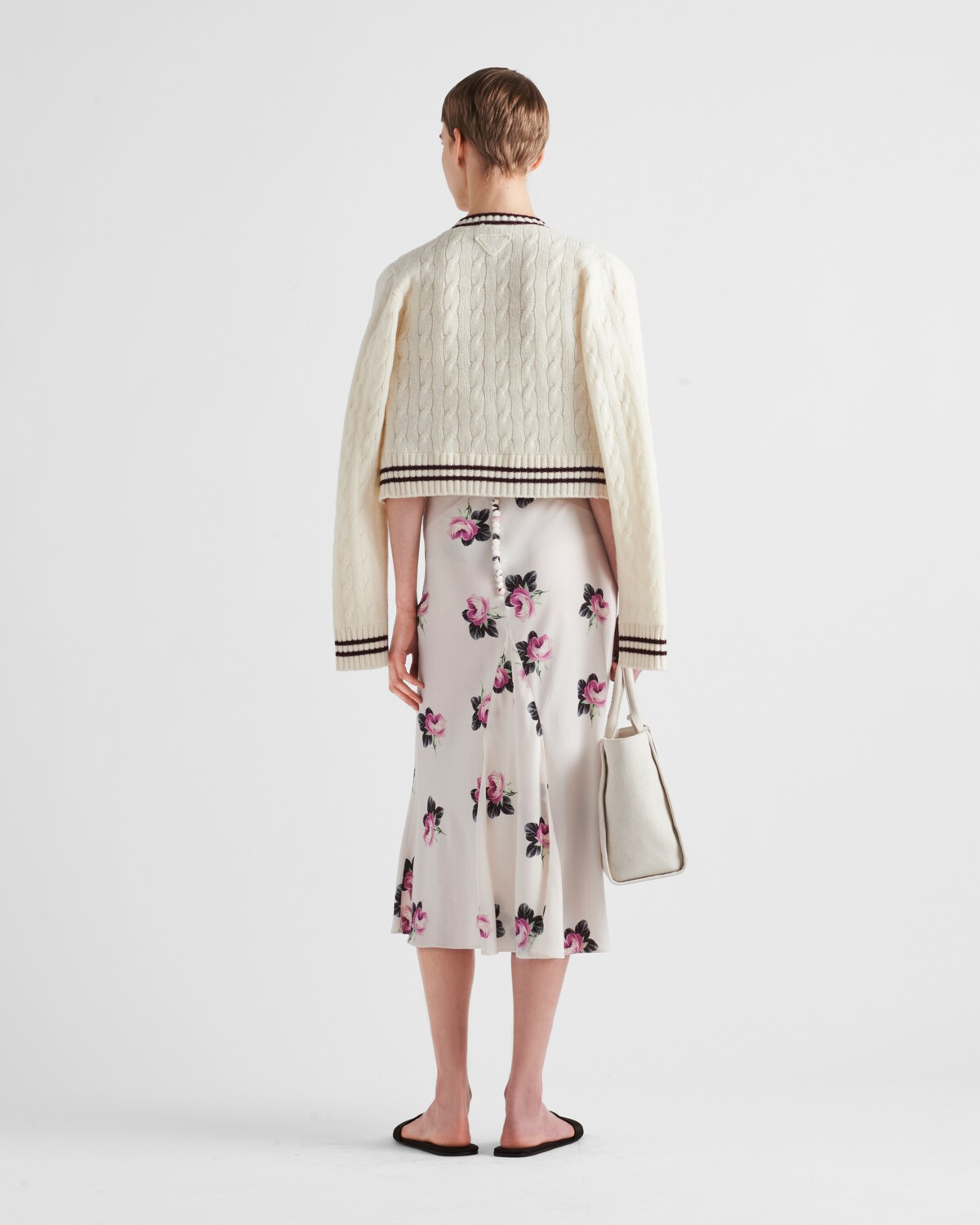 White/burgundy Wool Cardigan | PRADA