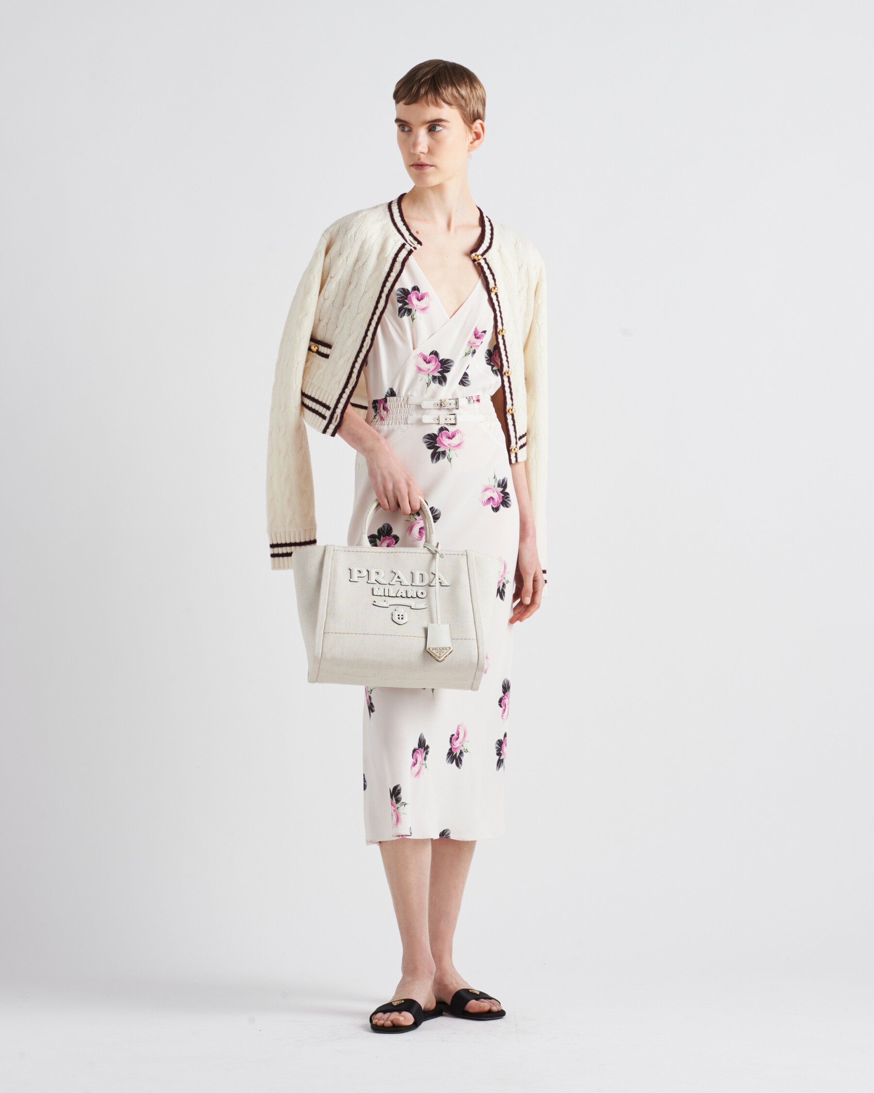 White/burgundy Wool Cardigan | PRADA