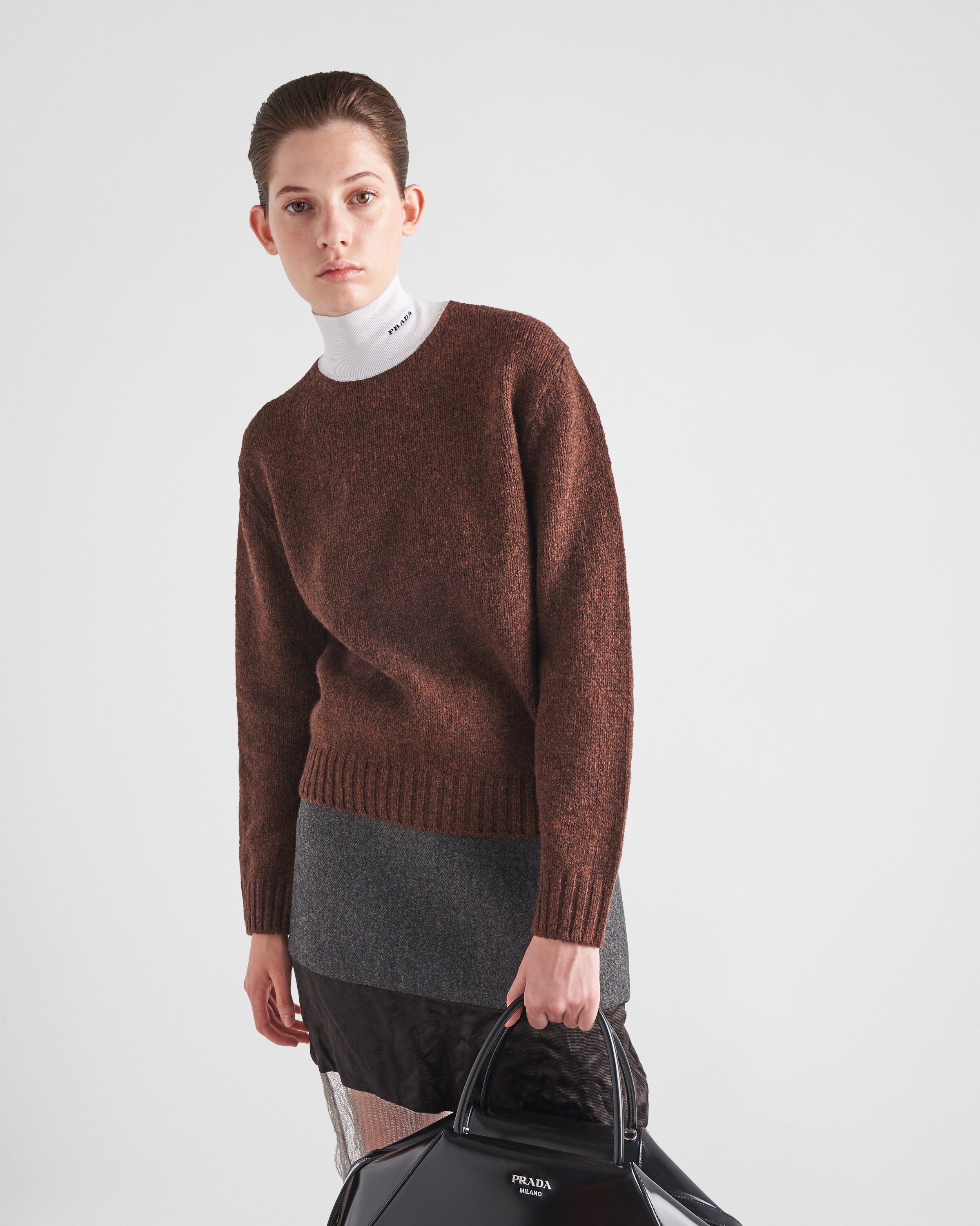 Coffee Cashmere And Wool Turtleneck Sweater | PRADA