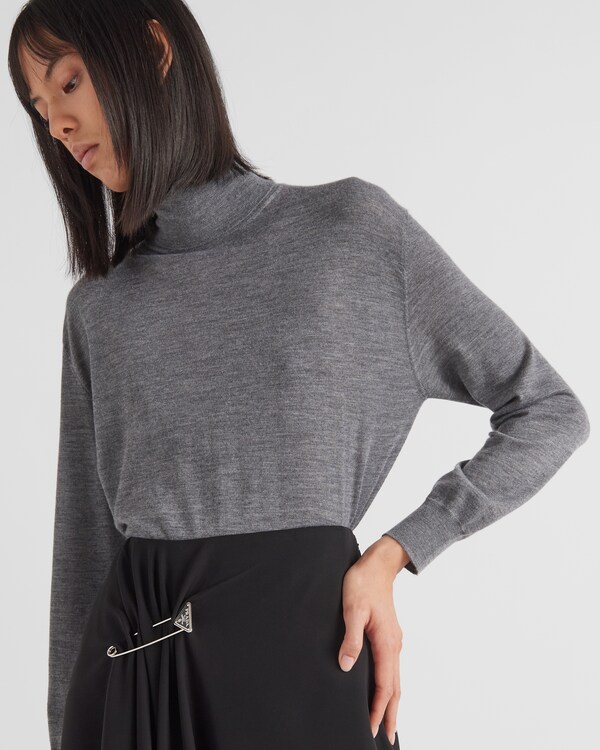 Slate Gray Cashmere And Wool Turtleneck Sweater | PRADA