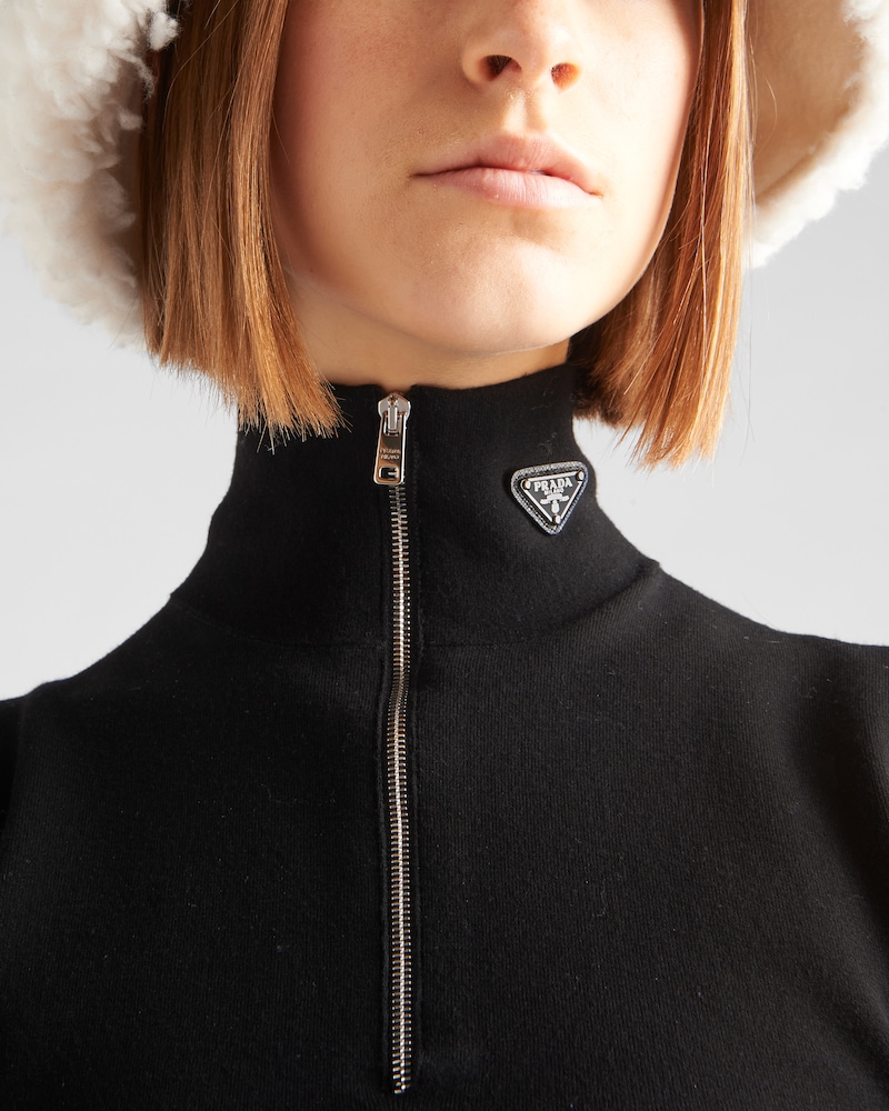 Black Wool And Viscose Turtleneck Crop Top | PRADA