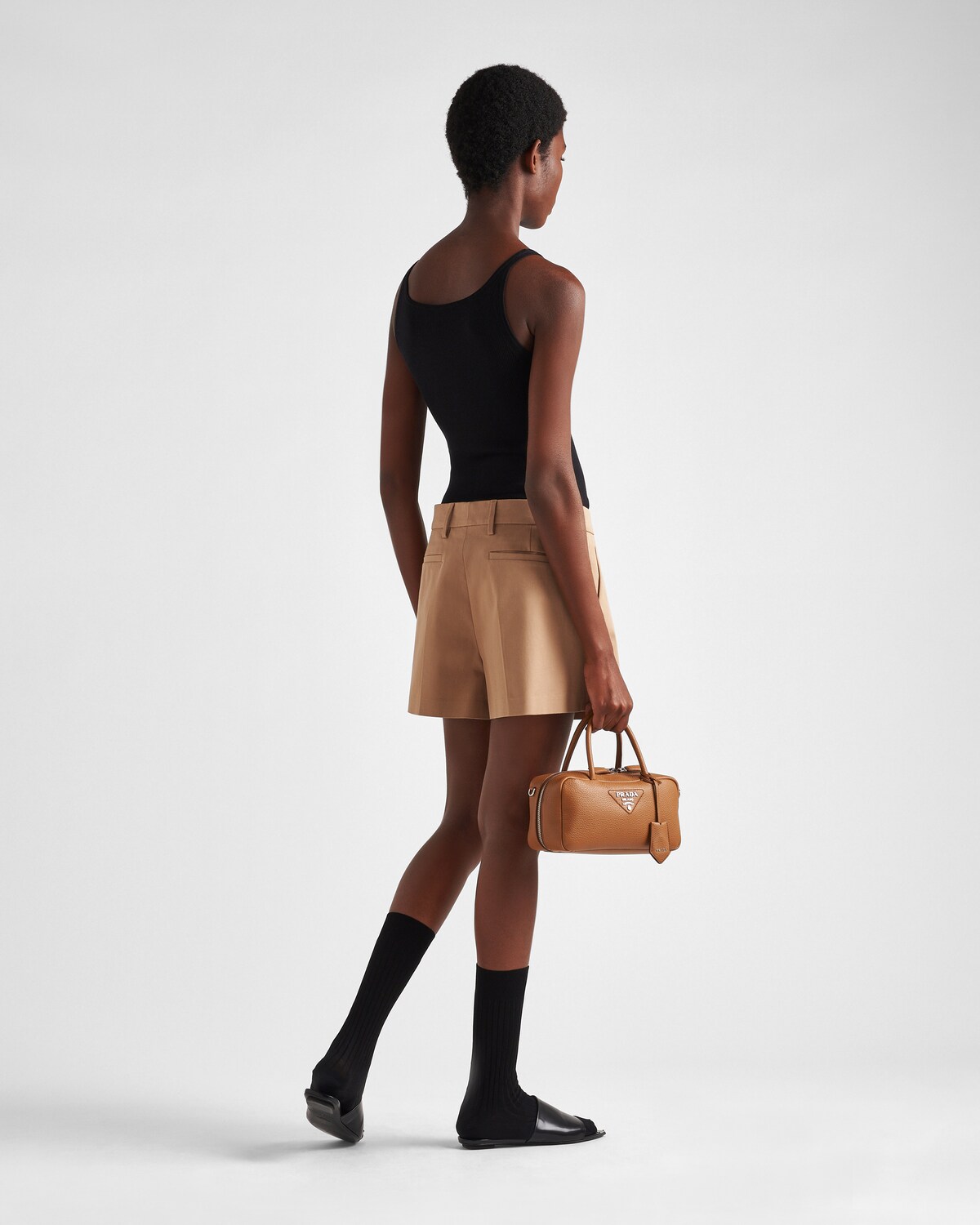 Black Silk Tank Top With Logo | PRADA