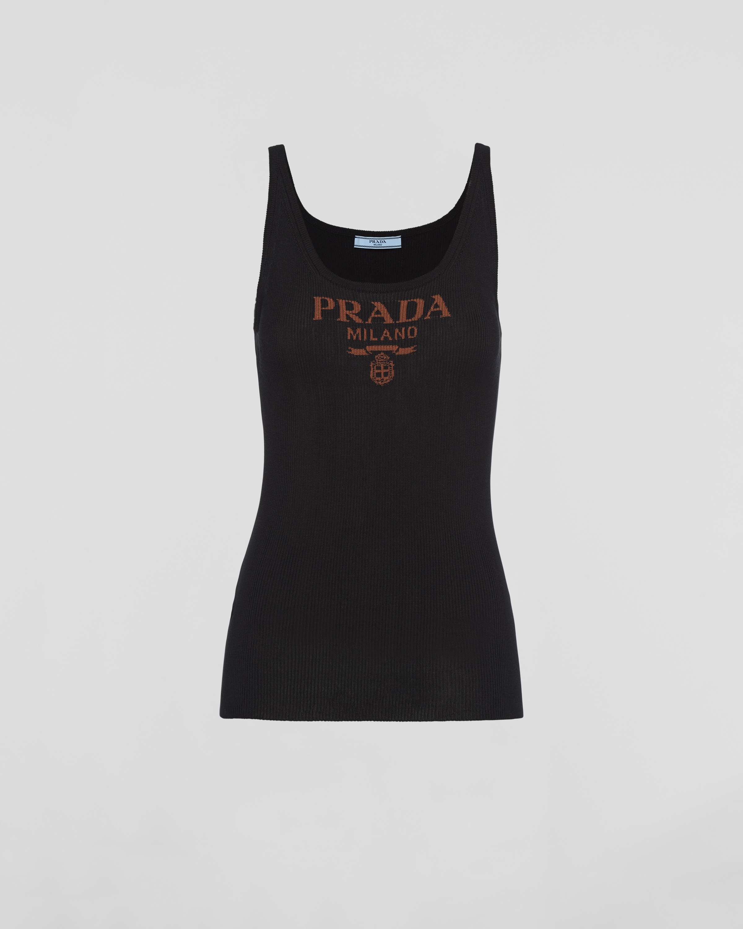 Black Silk Tank Top With Logo | PRADA