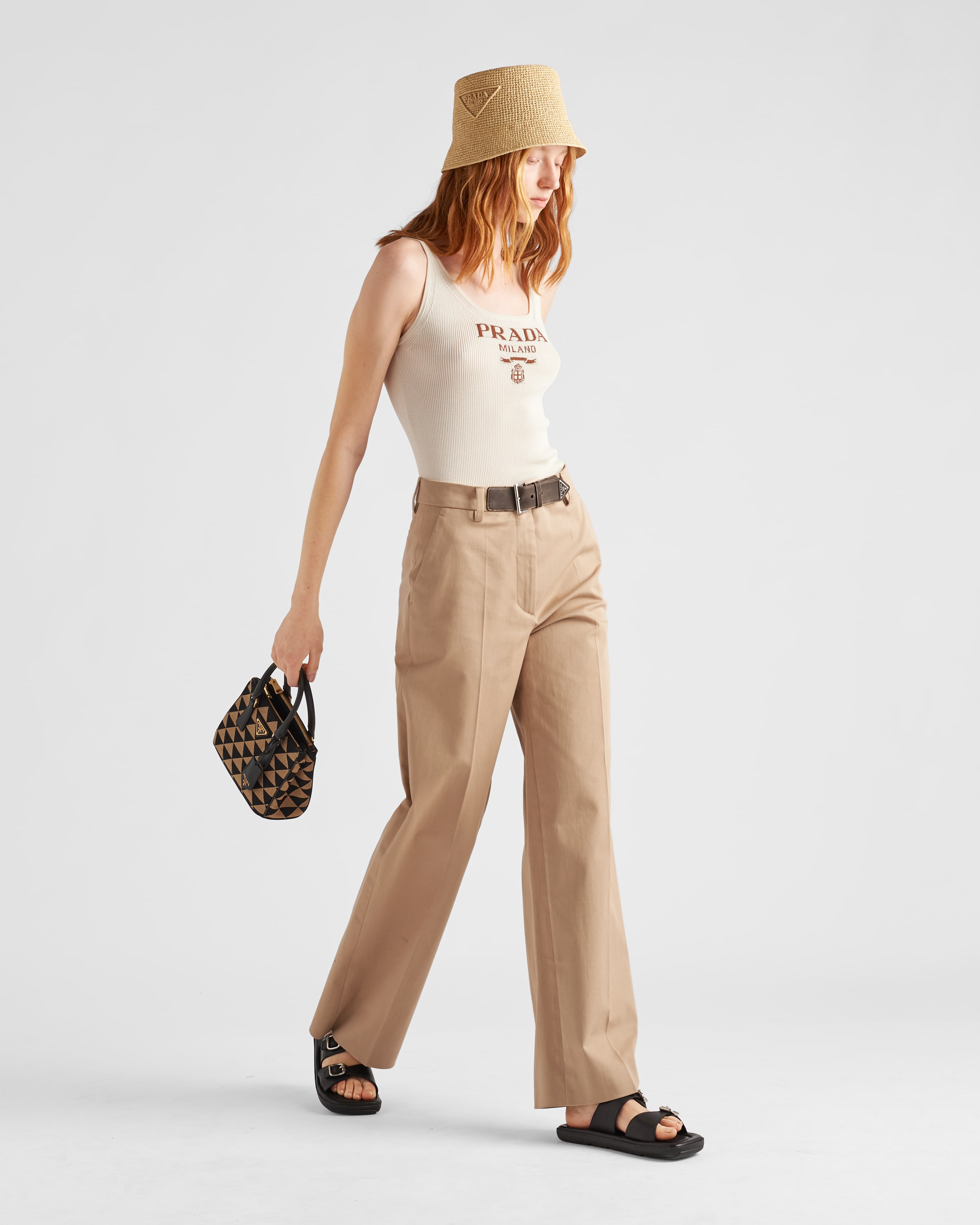 Ivory Silk tank top with logo | Prada