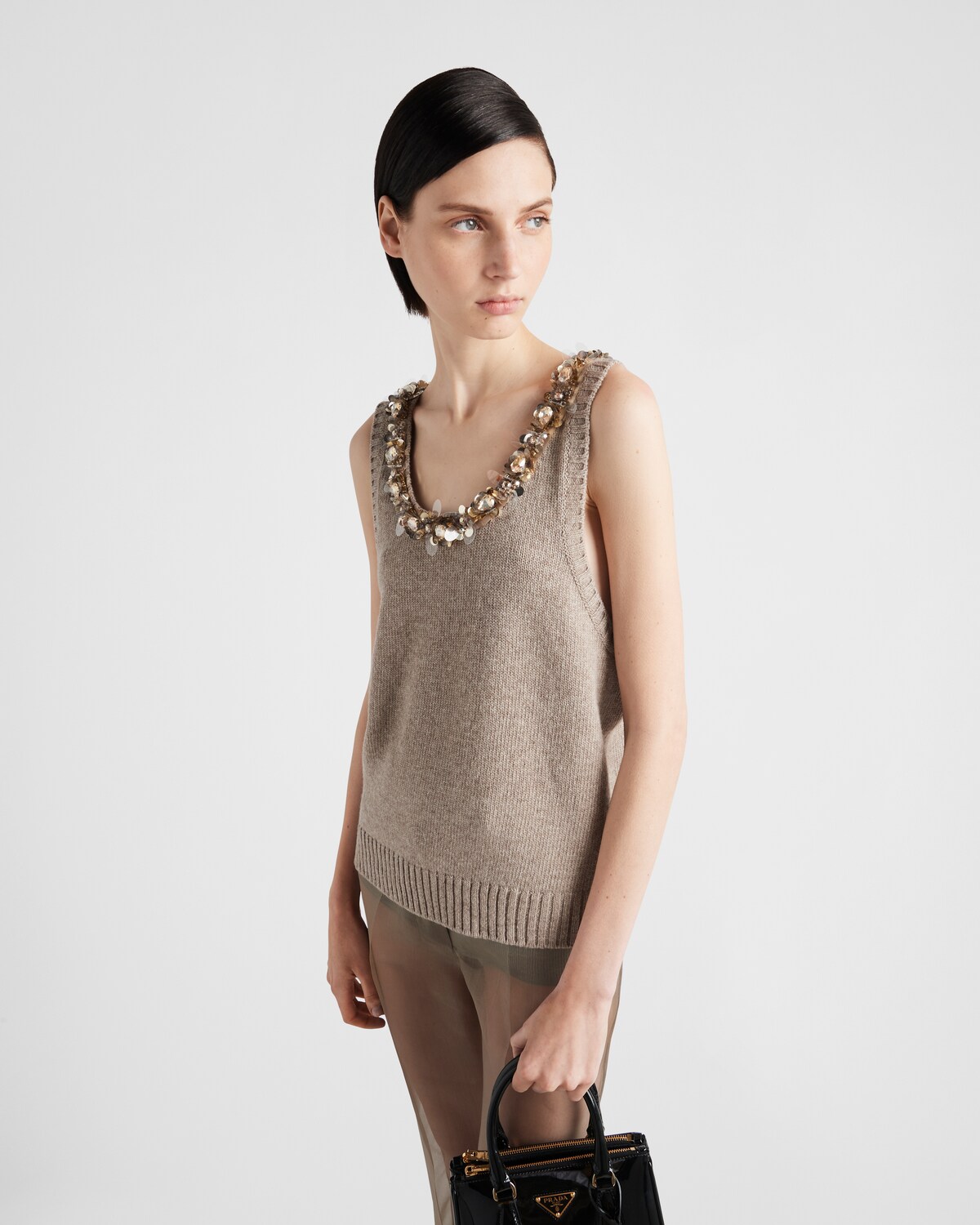 Cord Sleeveless Wool And Cashmere Top | PRADA