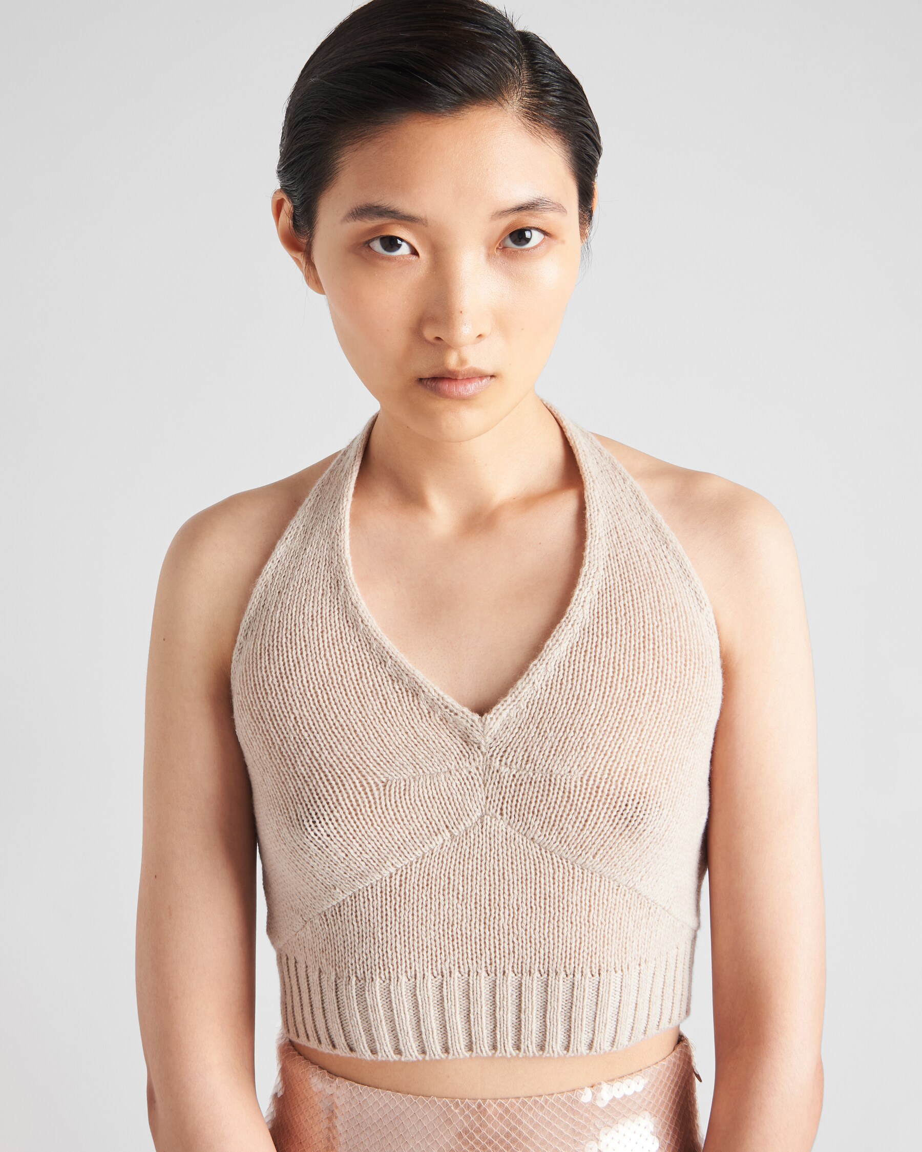 Desert Beige Sleeveless Wool And Cashmere Top | PRADA