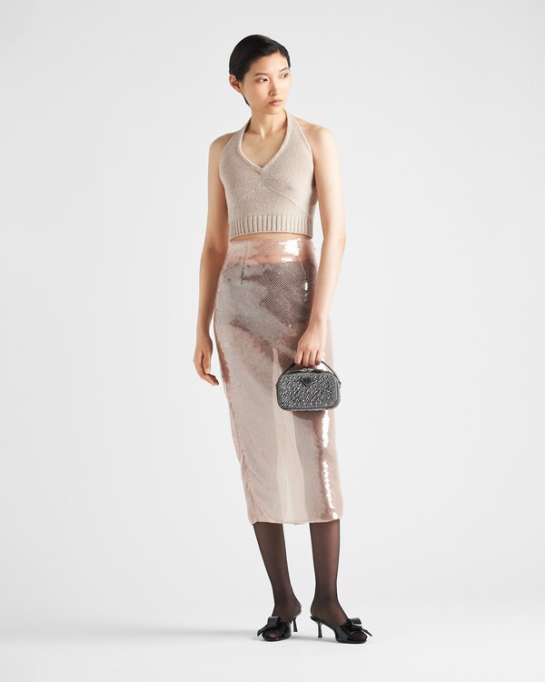 Desert Beige Sleeveless Wool And Cashmere Top | PRADA