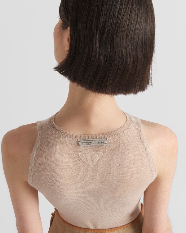 Desert Beige Cashmere Tank Top | PRADA