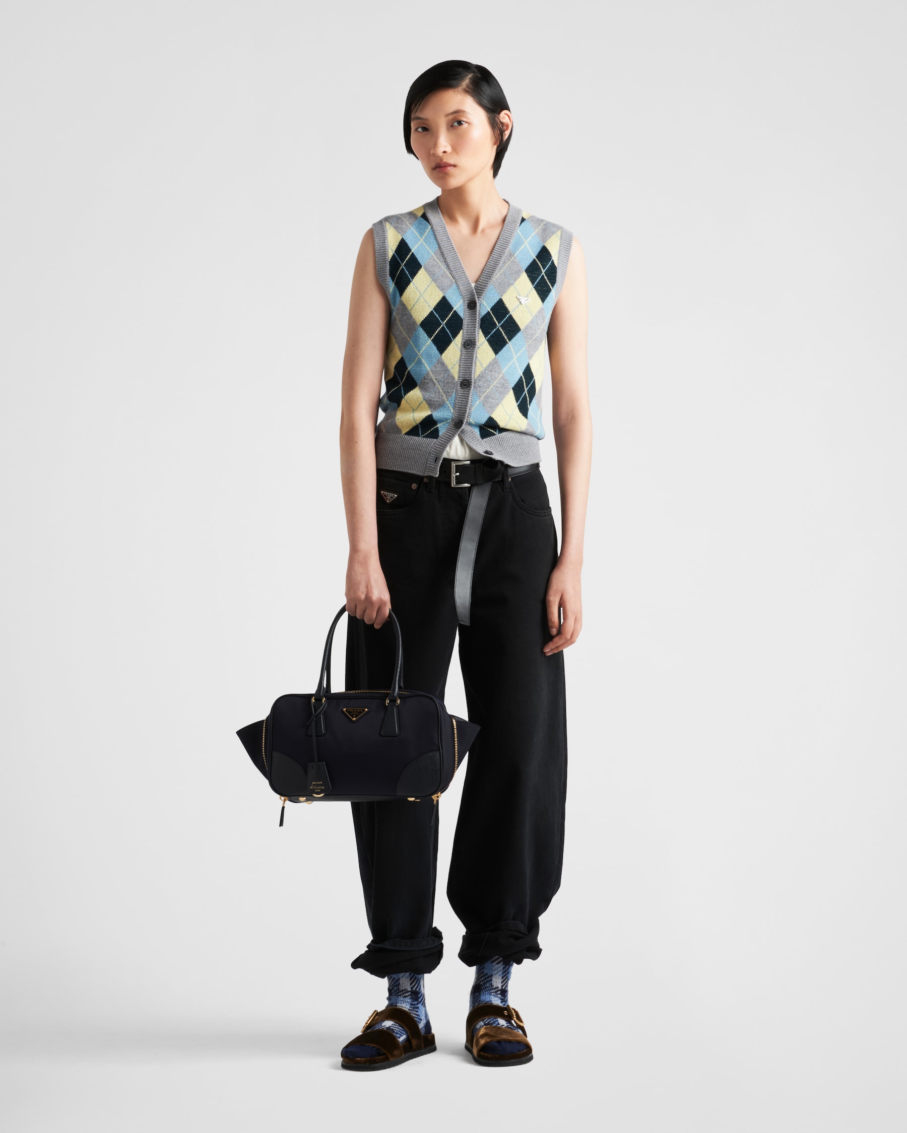 Grey Wool Vest With An Argyle Pattern | PRADA