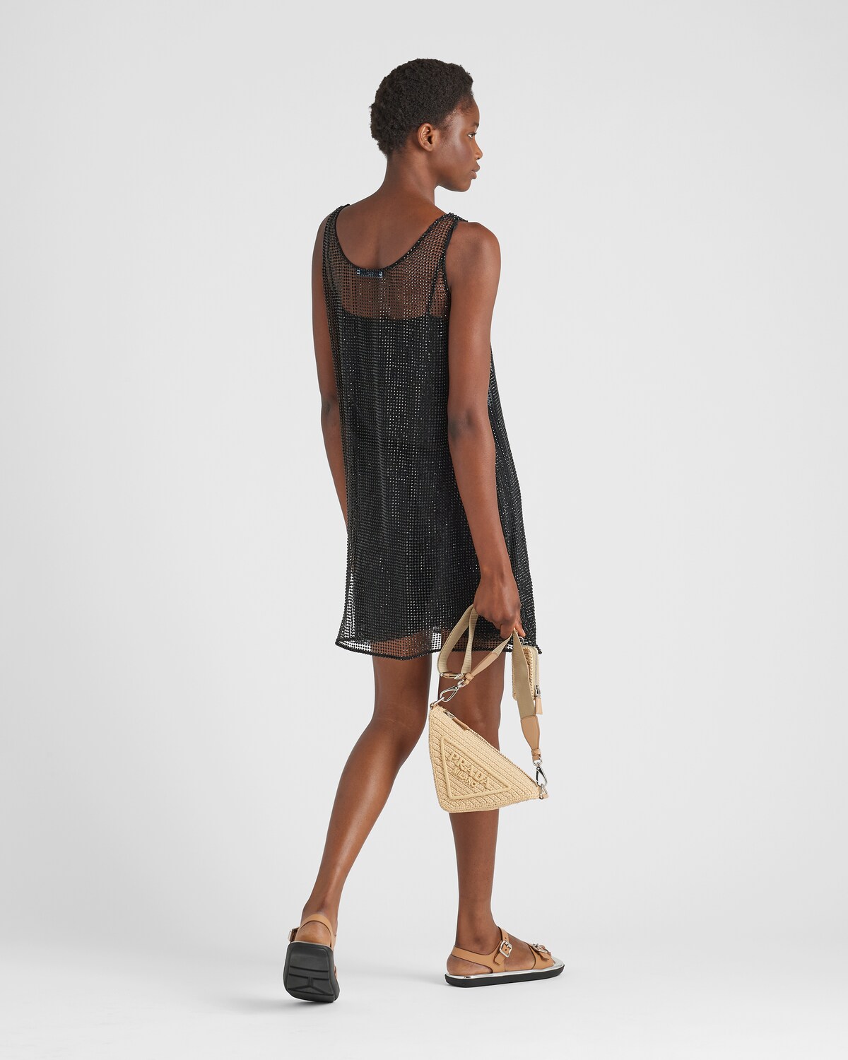 Black Rhinestone Embroidered Mesh Mini-dress | PRADA