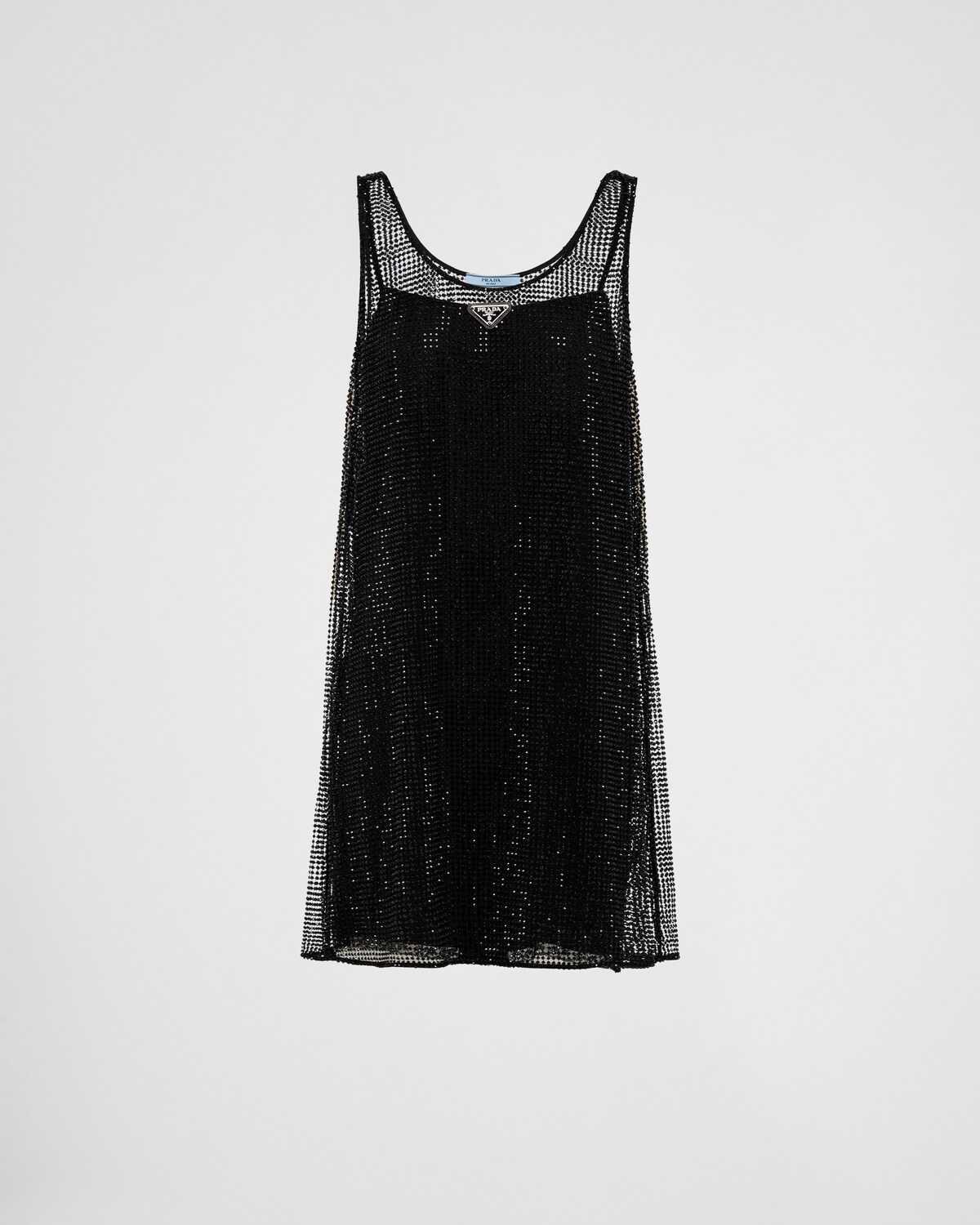 Black Rhinestone Embroidered Mesh Mini-dress | PRADA