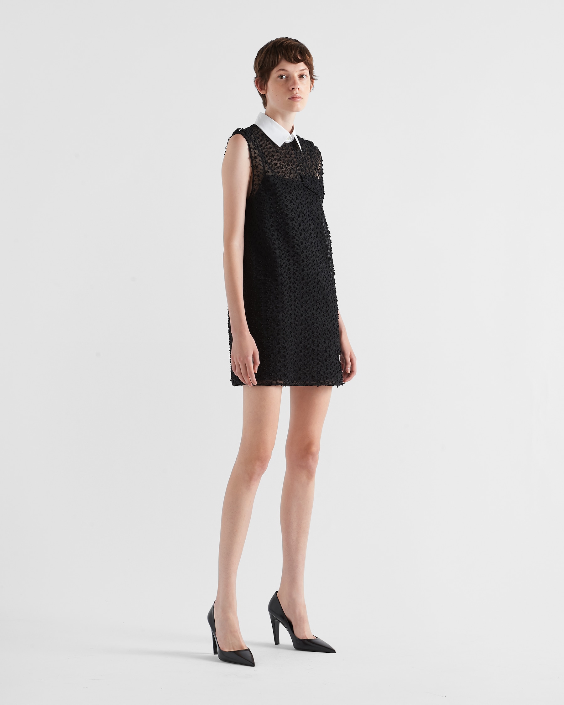 Black Mini-dress With Shirt Collar | PRADA