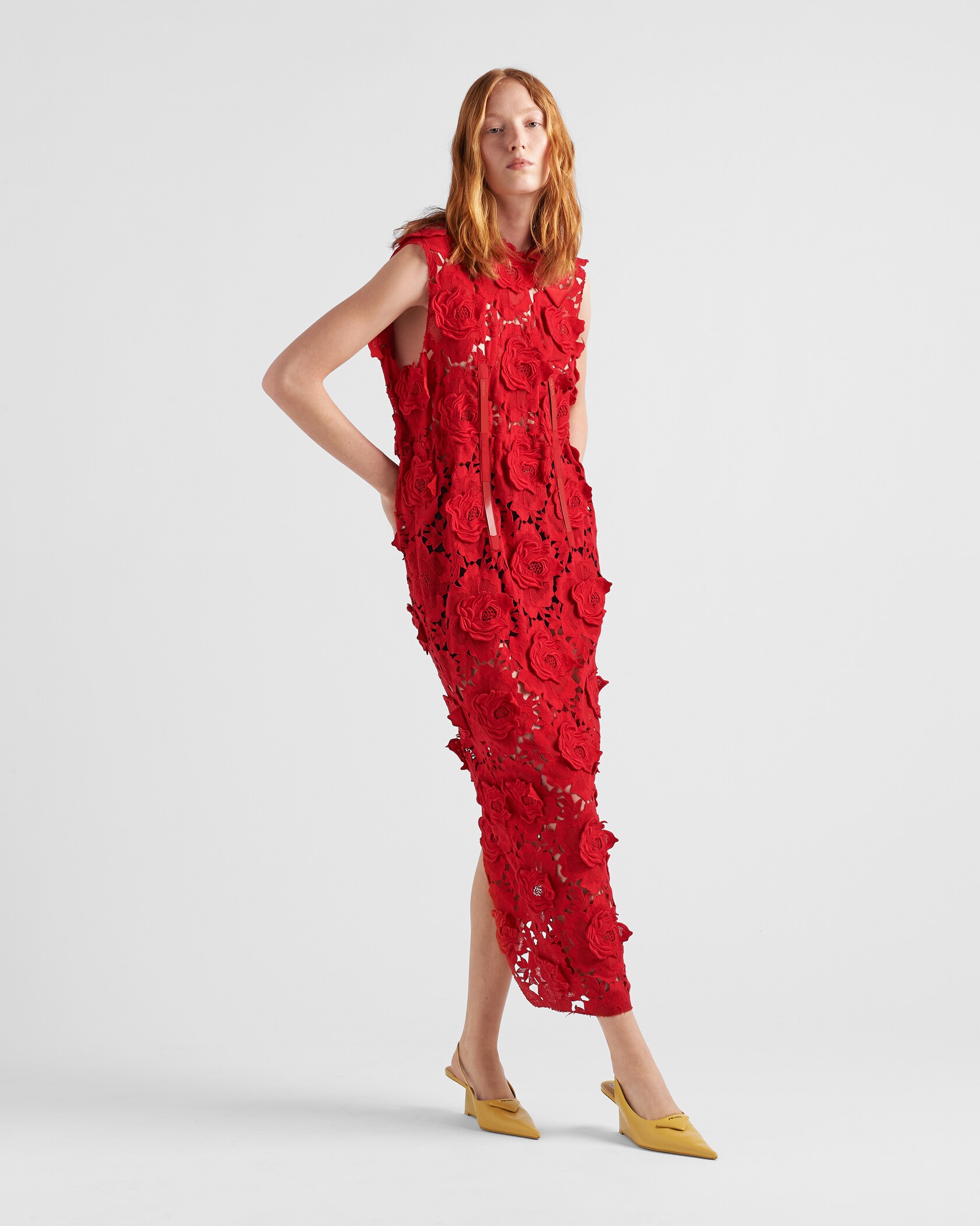 Red Guipure Lace Dress | PRADA