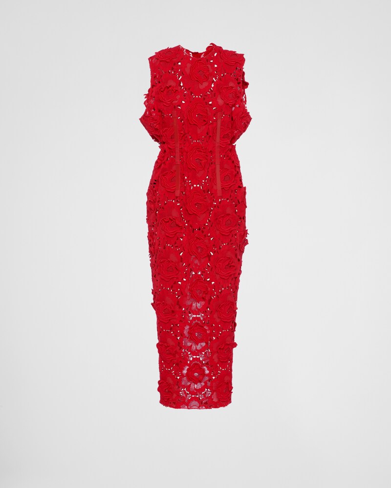 Red Guipure Lace Dress | PRADA