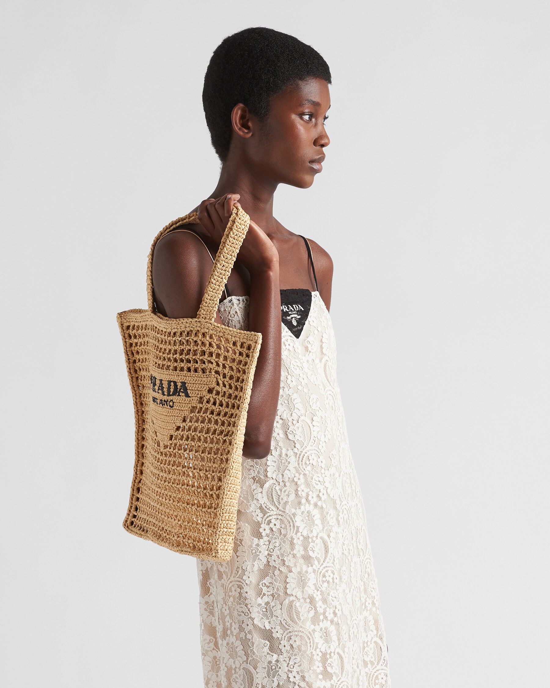 Natural Embroidered Lace Midi-dress | PRADA