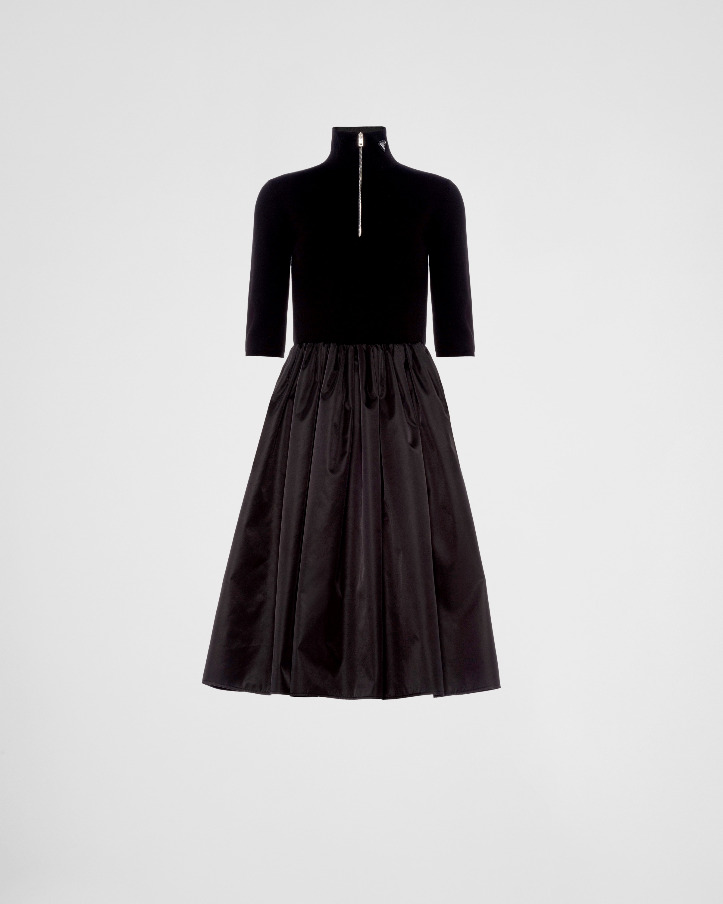 Black Re-nylon And Viscose Wool Midi Dress | PRADA