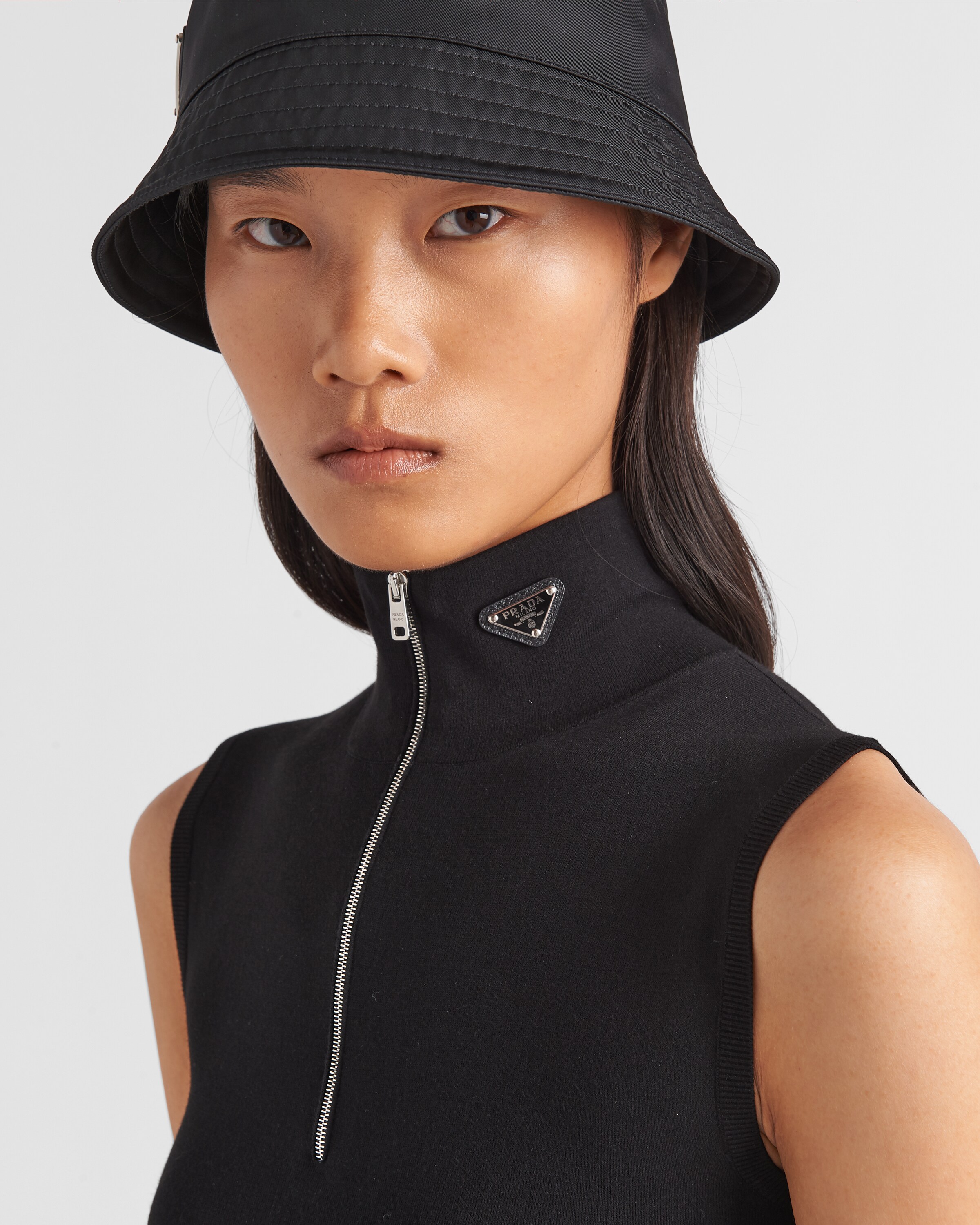 Black Re-nylon And Viscose Wool Midi Dress | PRADA